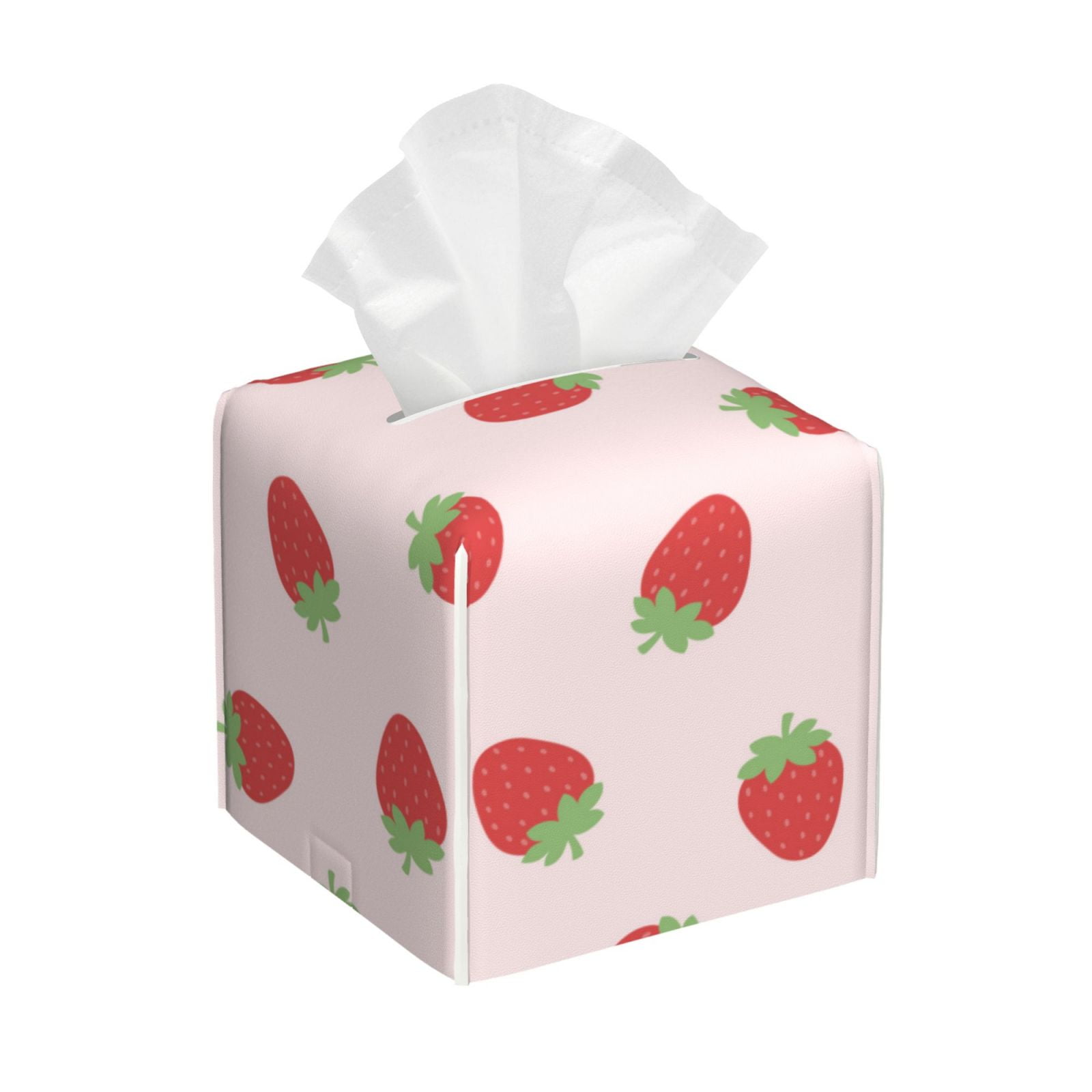 Susaid Strawberry Print PU Leather Tissue Box Cover, Square Decorative ...