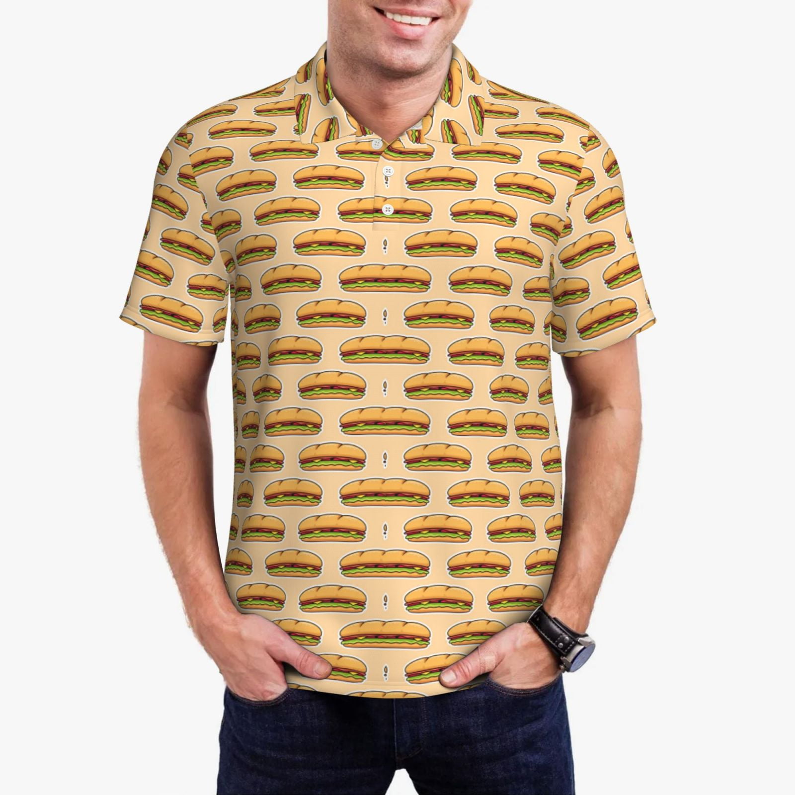 Susaid Submarine Sub Sandwich Print Men's Short Sleeve Polo Shirt, Golf ...