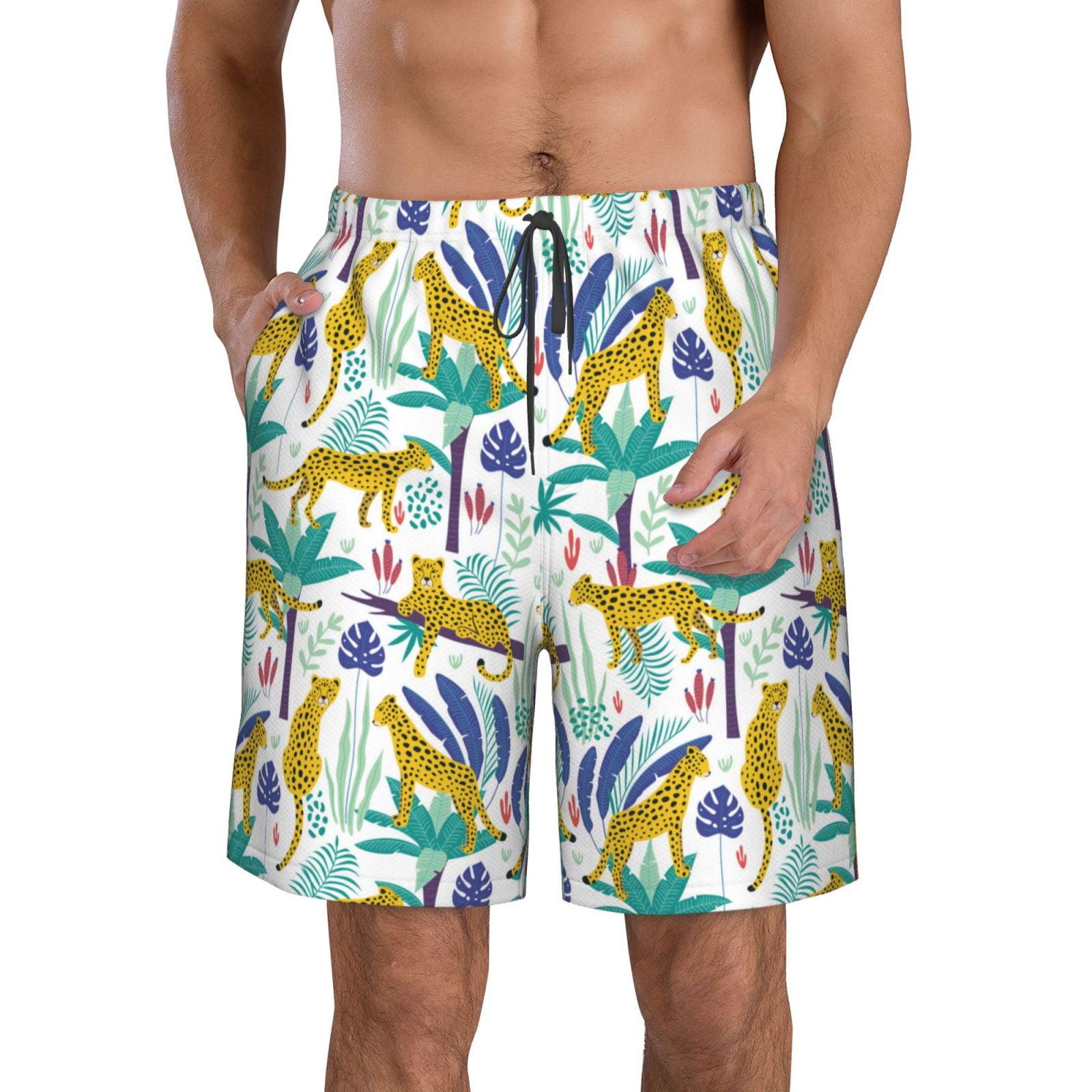 Susaid Summer Leopard Print Men's Swim Trunks Hawaiian Bathing Mesh ...