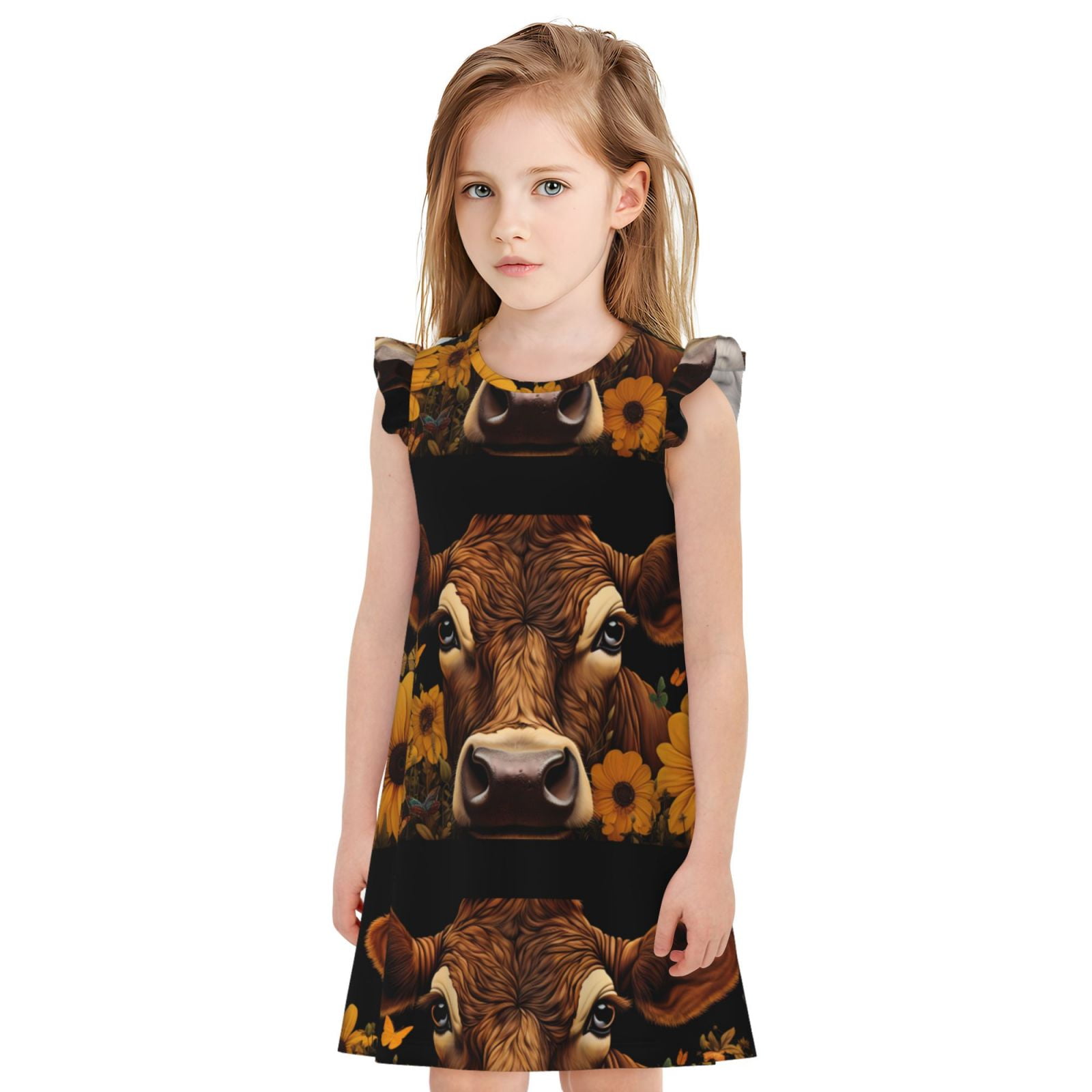Susaid Sunflower Butterfly Cow Print Printed Girls' Nightgowns, Soft ...
