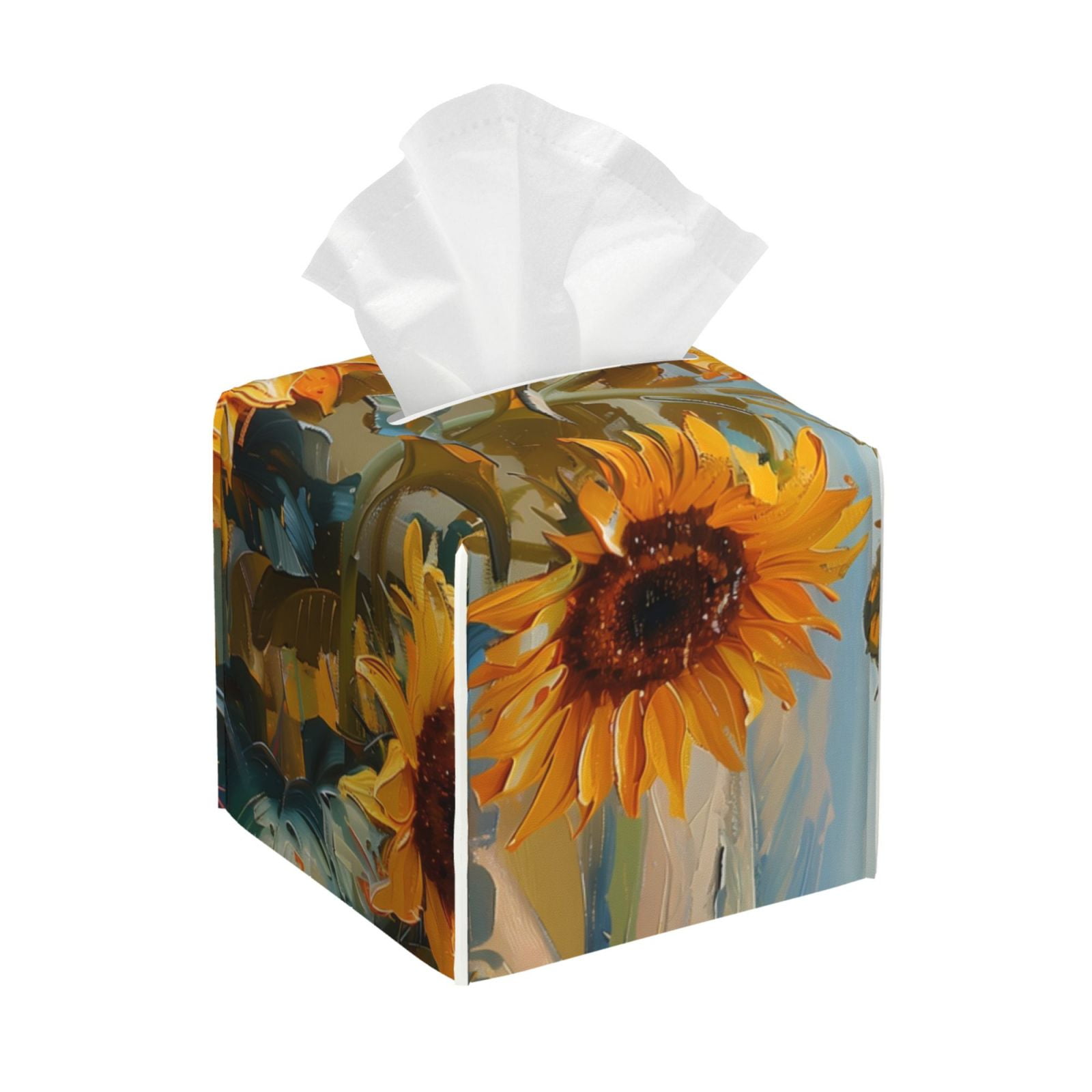 Susaid Sunflower Field Art Print PU Leather Tissue Box Cover, Square ...