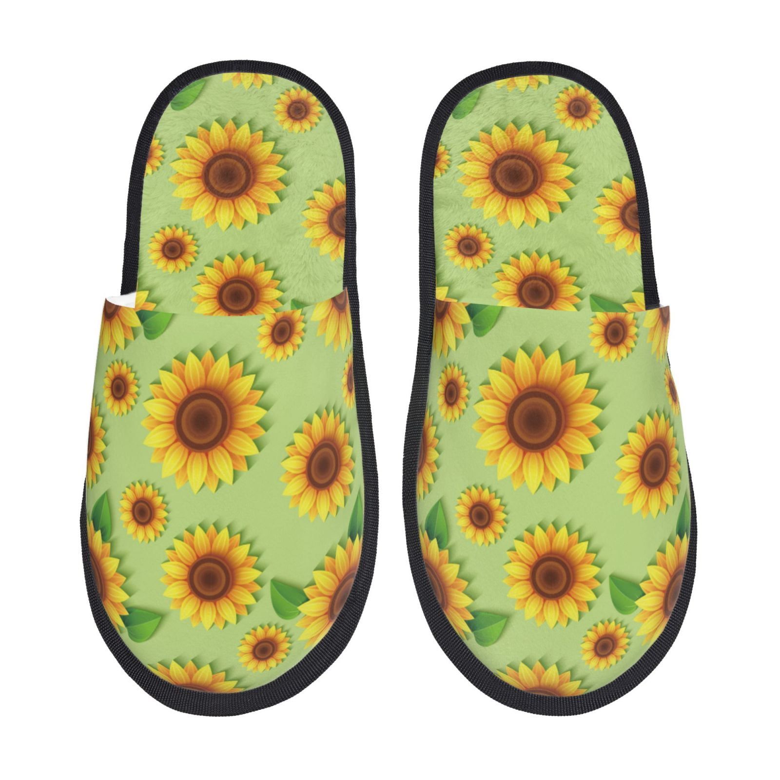 Susaid Sunflower Leaves Print Fuzzy Slippers for Women and Men, Warm ...
