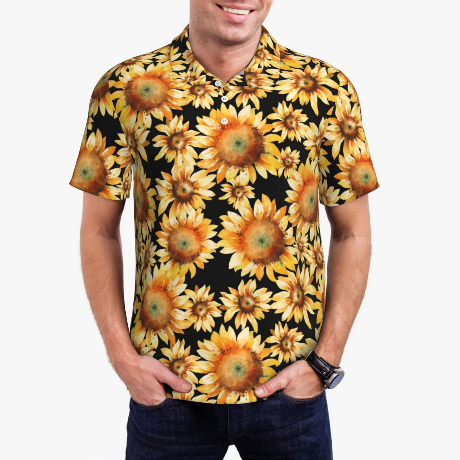 Susaid Sunflowers 1 Print Men's Short Sleeve Polo Shirt, Golf Shirts ...