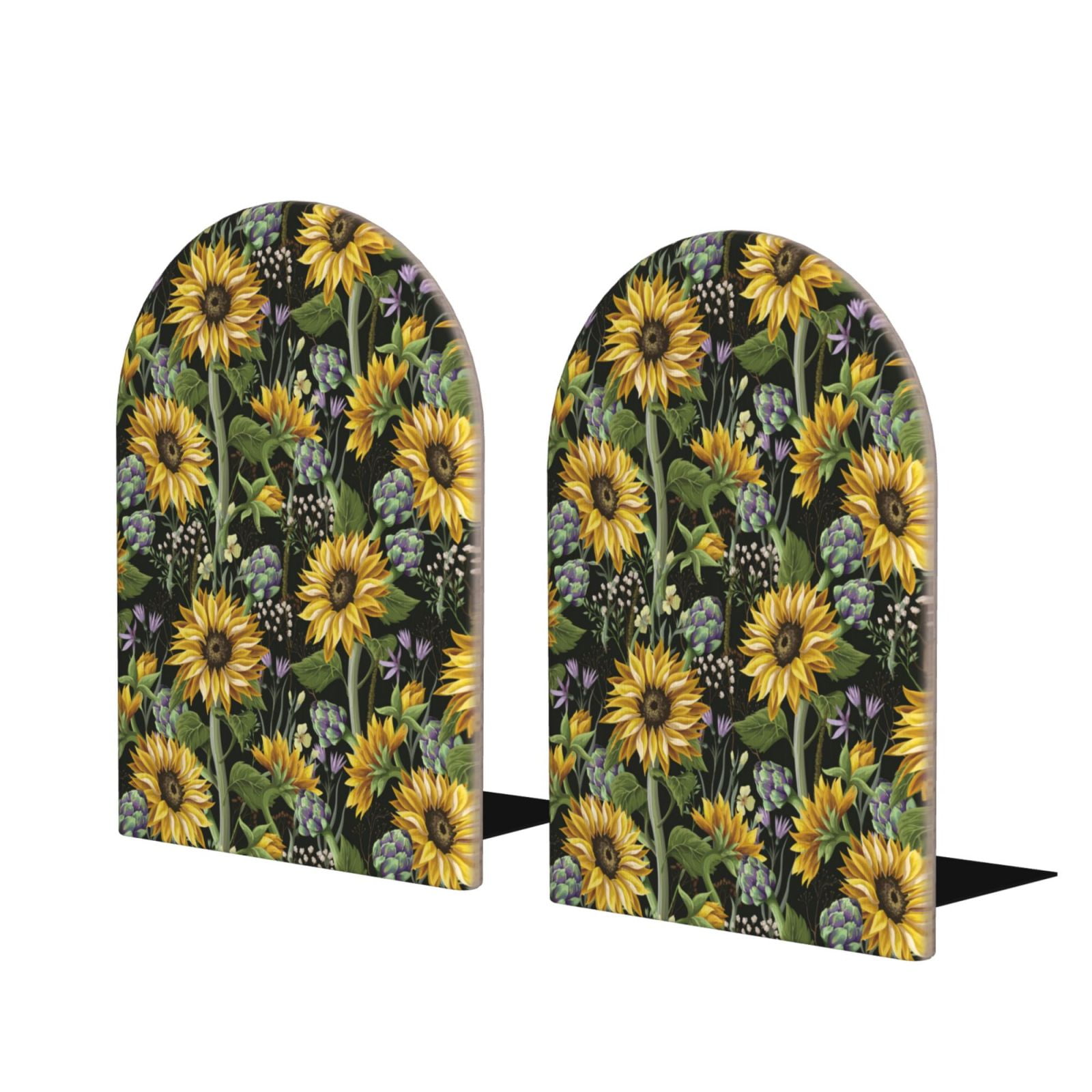 Susaid Sunflowers Print Wooden Bookends Decorative Book Ends for ...