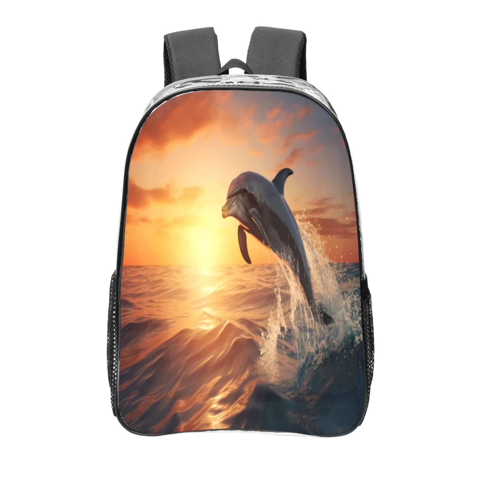Susaid Sunset Dancing Dolphin A Print Clear Backpack See Through Transparent Plastic Clear ...