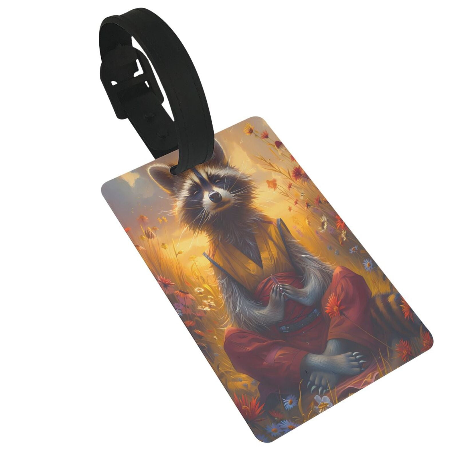 Susaid Sunset Flower Meditating Raccoon Print Funny Luggage Tags ...