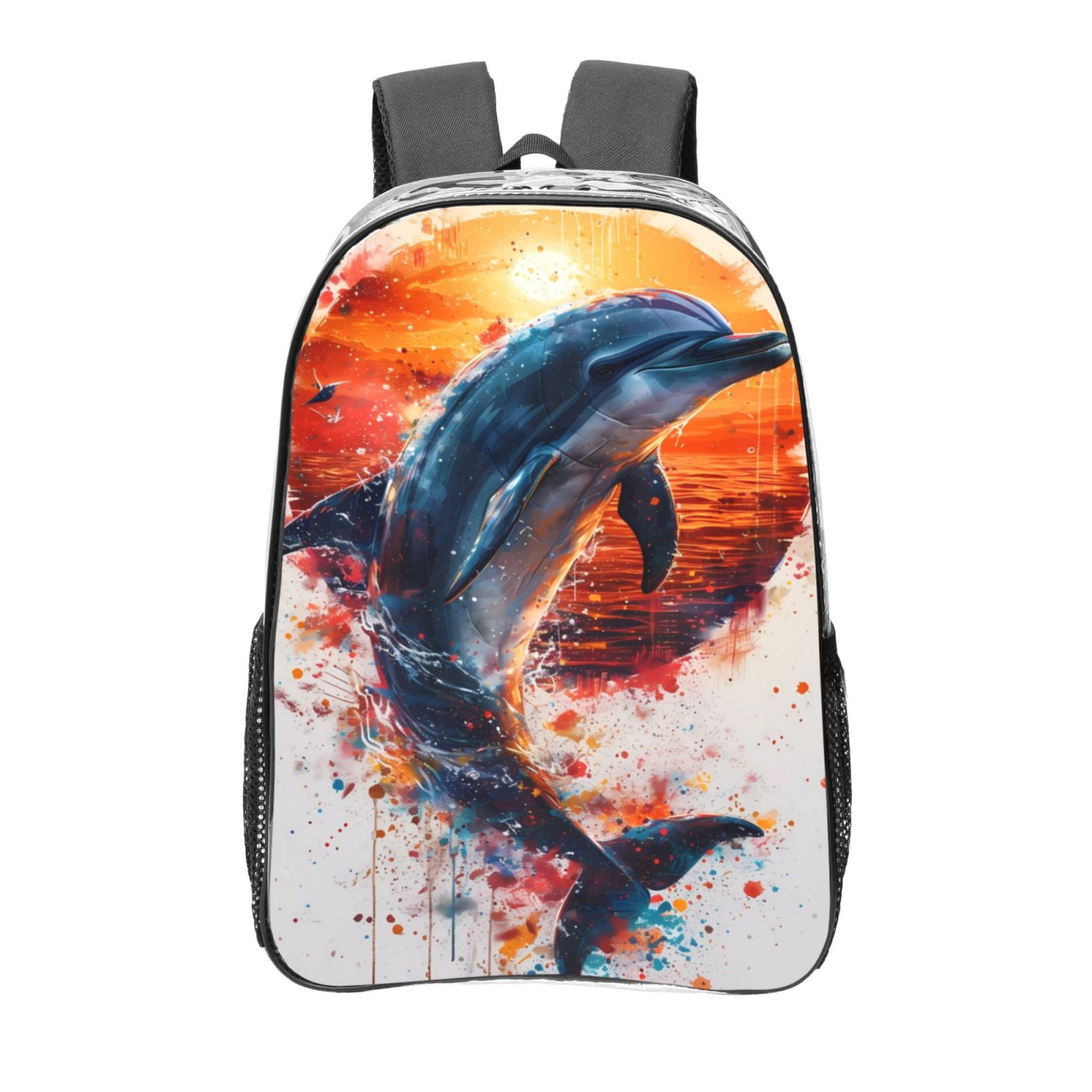 Susaid Sunset Ocean Watercolor Dolphin Print Clear Backpack See Through ...
