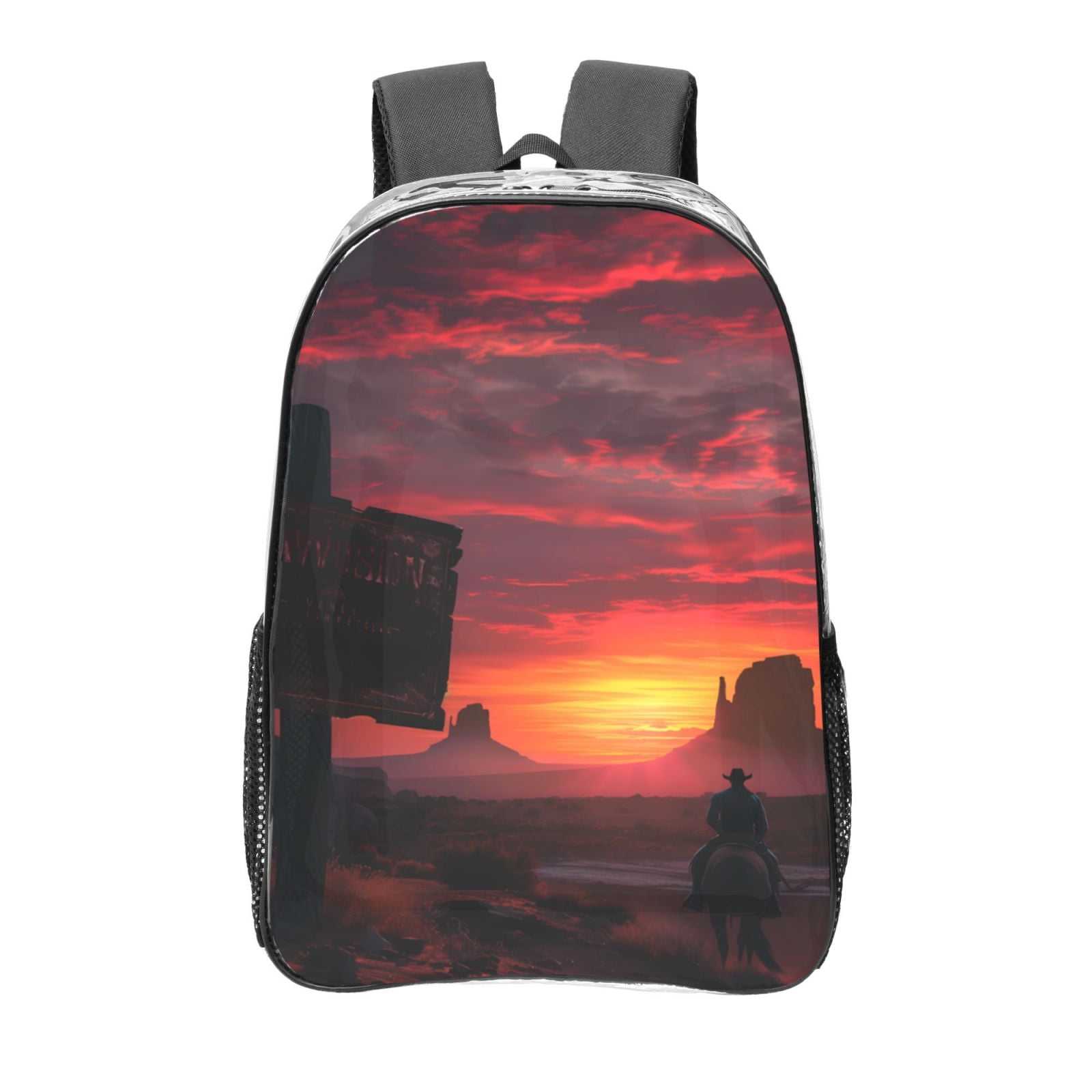 Susaid Sunset Western Desert Cowboy Print Clear Backpack See Through ...