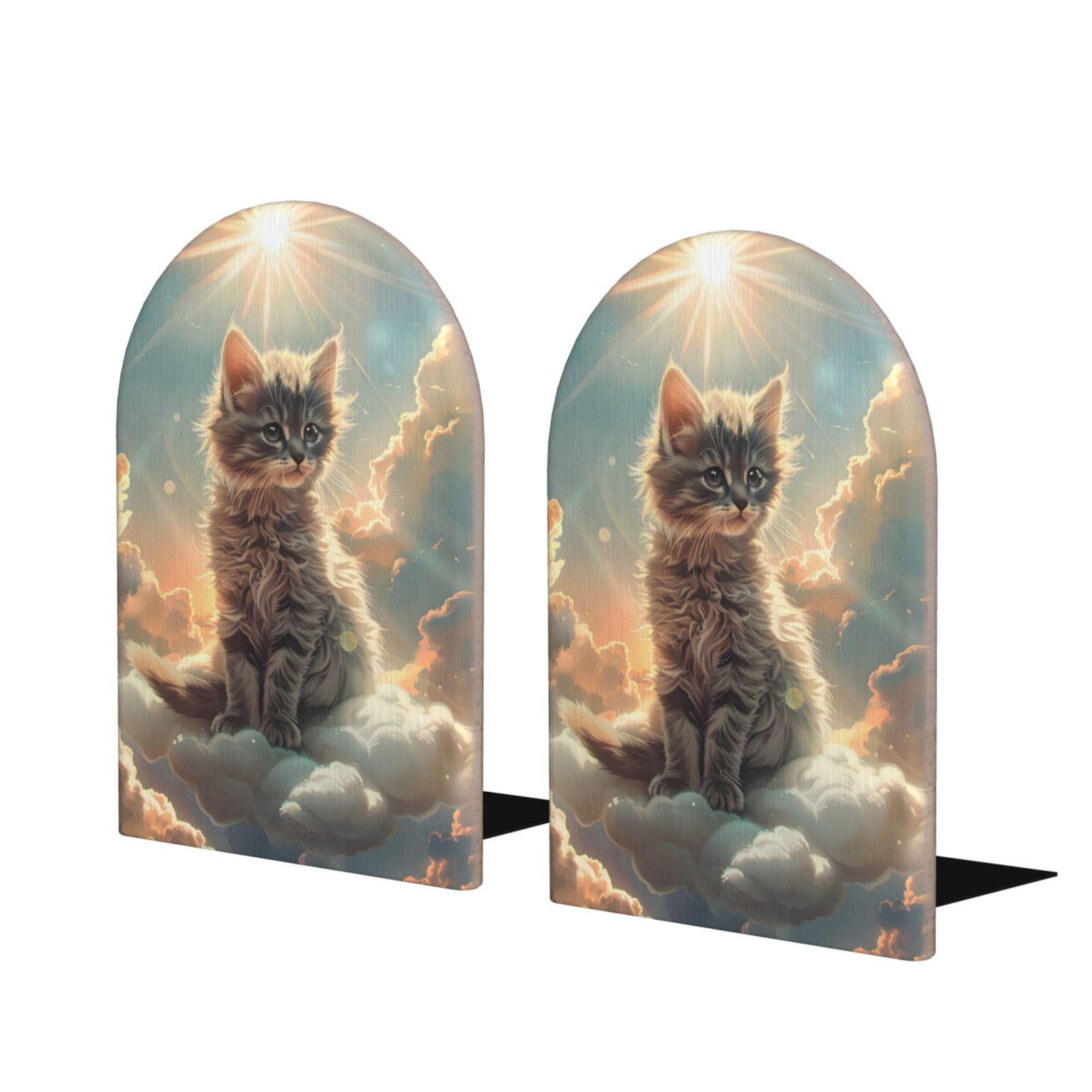 Susaid Sunshine Cloud Kitten Print Wooden Bookends Decorative Book Ends ...