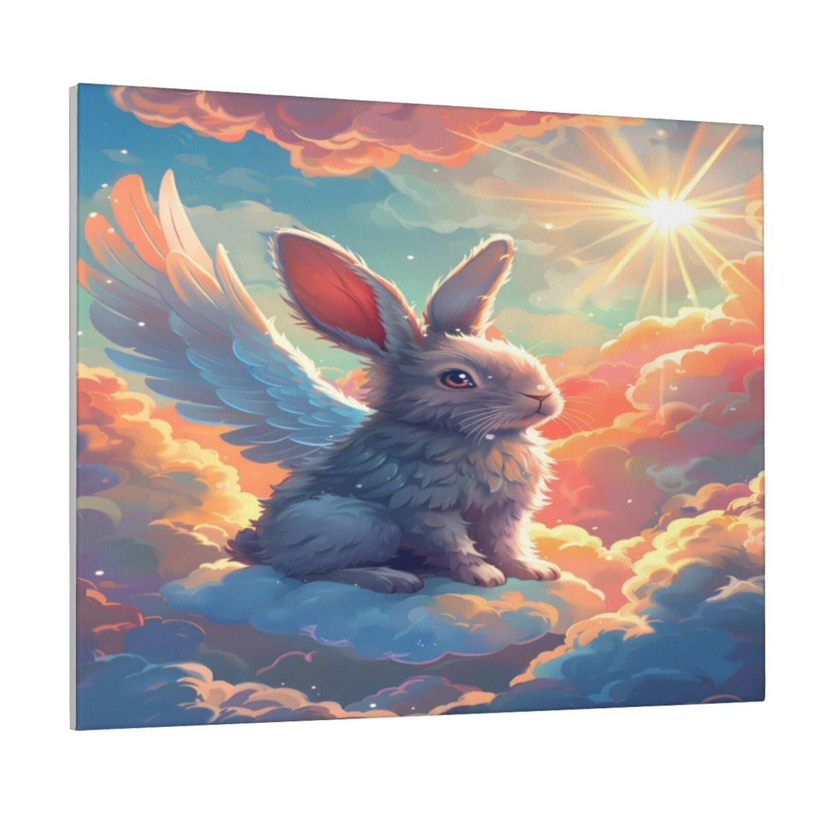 Susaid Sunshine Winged Rabbit Pattern Canvas Wall Decor Poster Framed ...