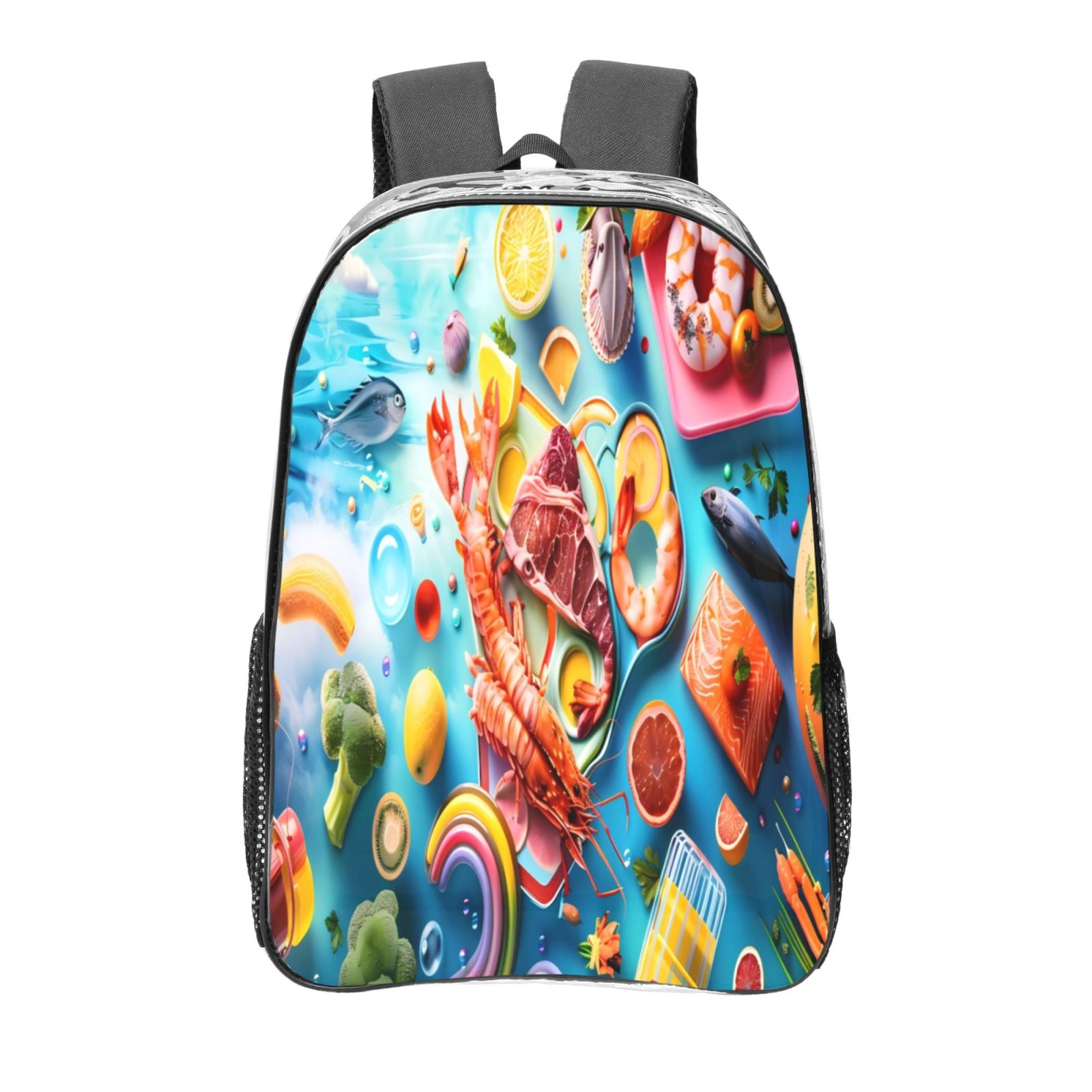 Susaid Surreal Seafood Extravaganza Print Clear Backpack See Through ...