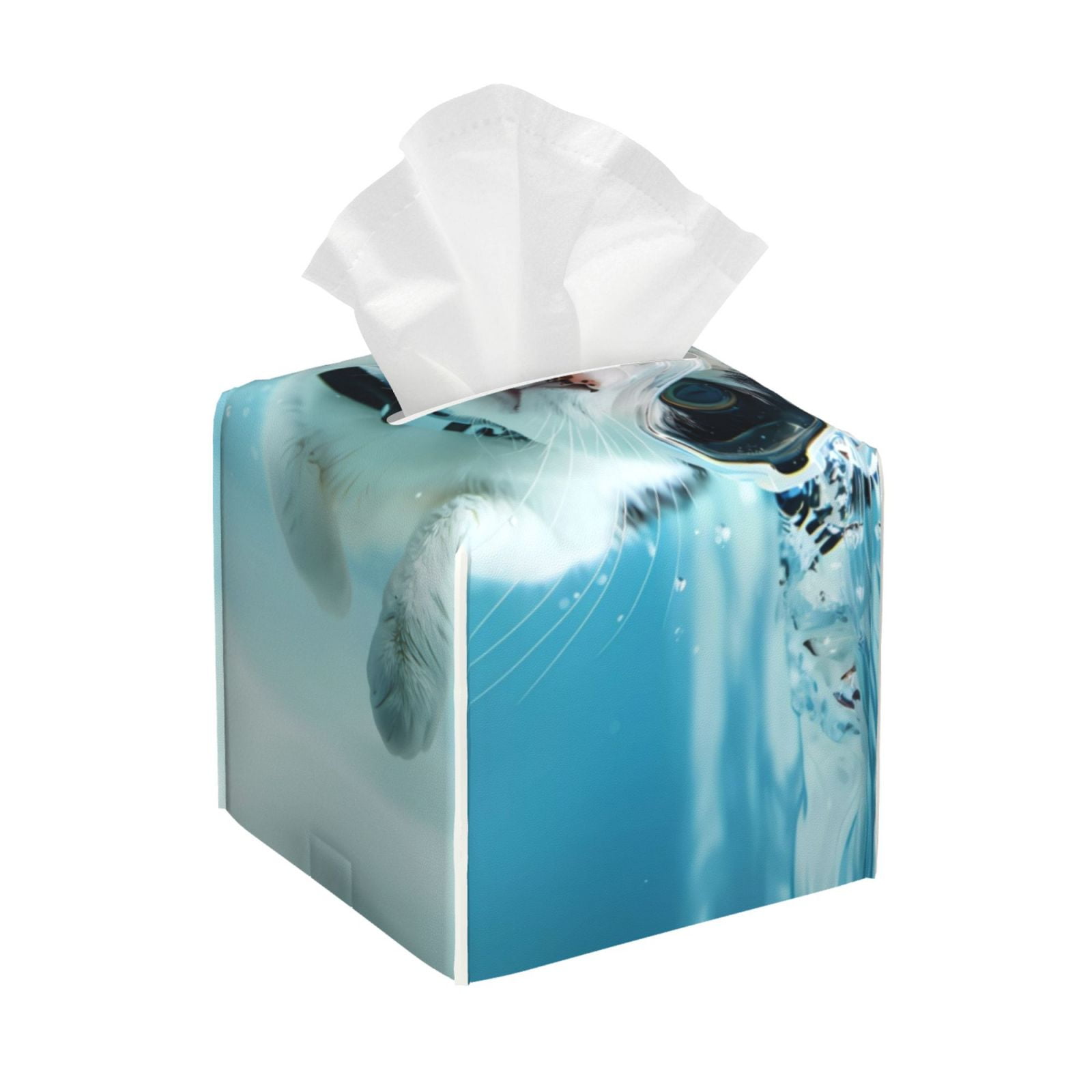 Susaid Swimming Cat Goggles Print PU Leather Tissue Box Cover, Square ...