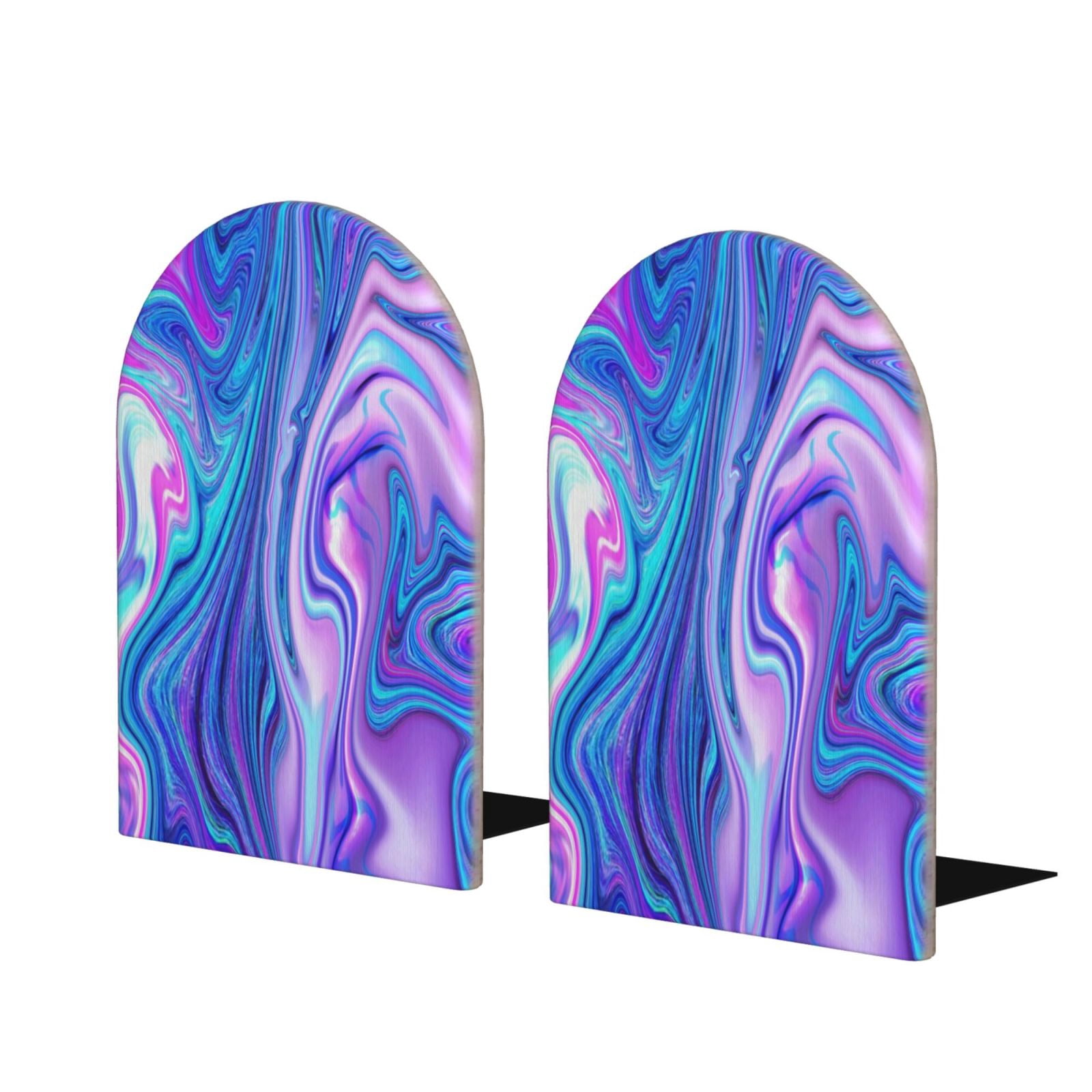 Susaid Swirl Blue And Purple Print Wooden Bookends Decorative Book Ends ...