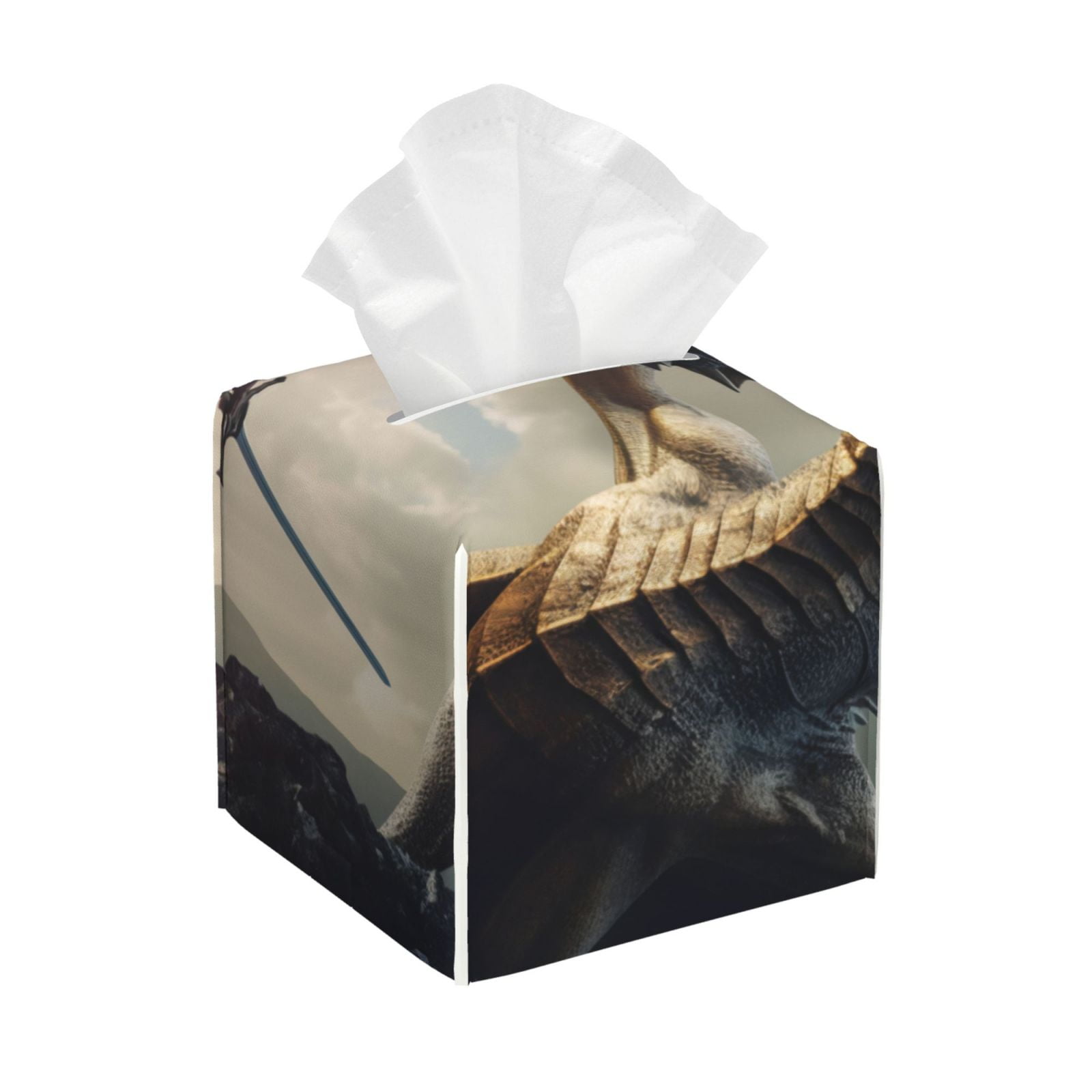 Susaid Swordsman Cool Dragon Print PU Leather Tissue Box Cover, Square ...