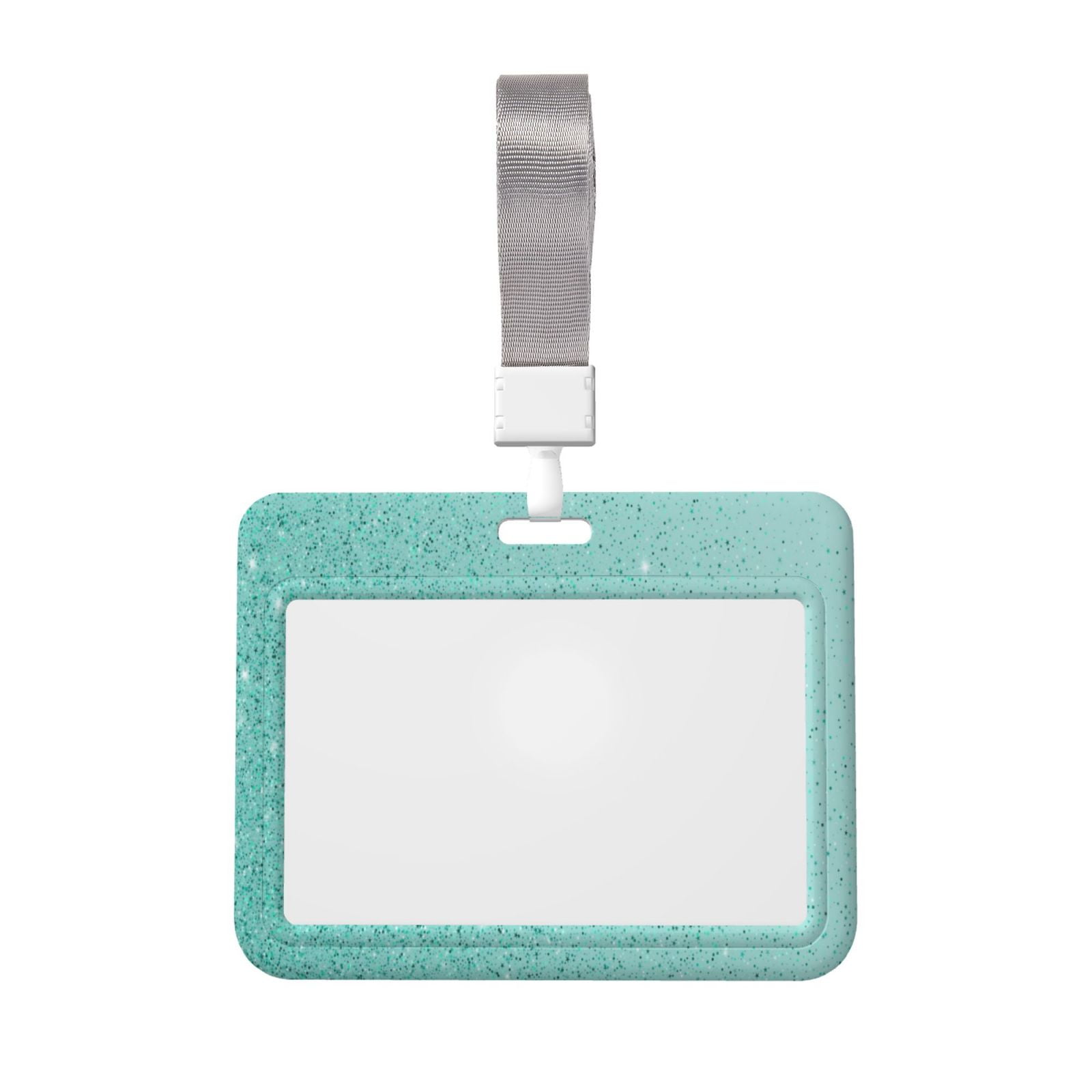 Susaid Teal Turquoise Glitter Print ID Badge Holder with Double-Sided ...
