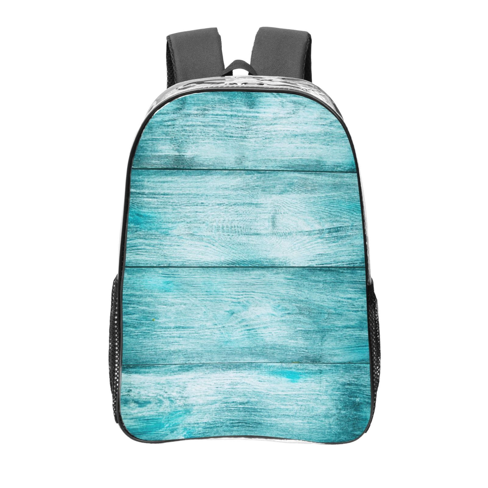 Susaid Teal Turquoise Wood Print Clear Backpack See Through Transparent ...