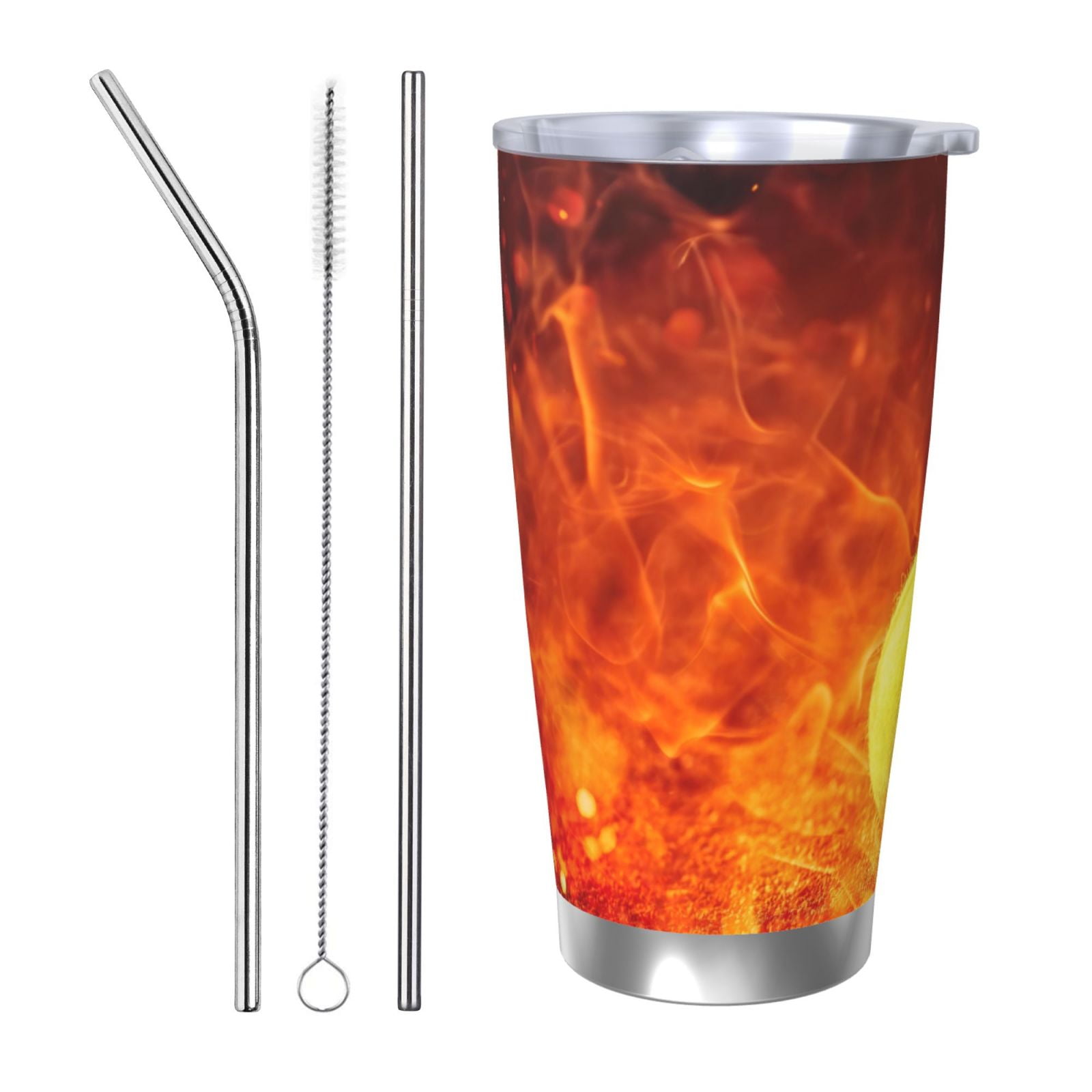 Susaid Tennis Ball In Fire Print 20oz Car Cup,Insulated Coffee Cup ...