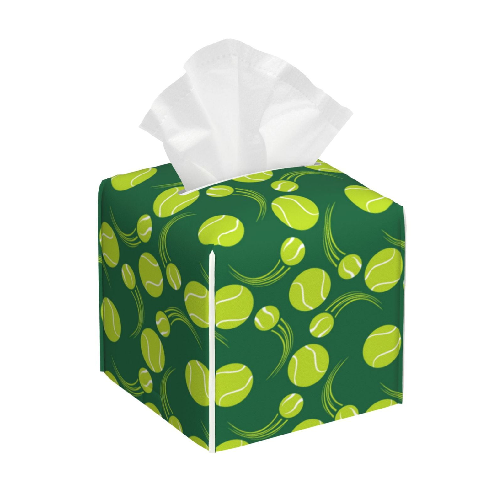 Susaid Tennis Balls Print PU Leather Tissue Box Cover, Square ...