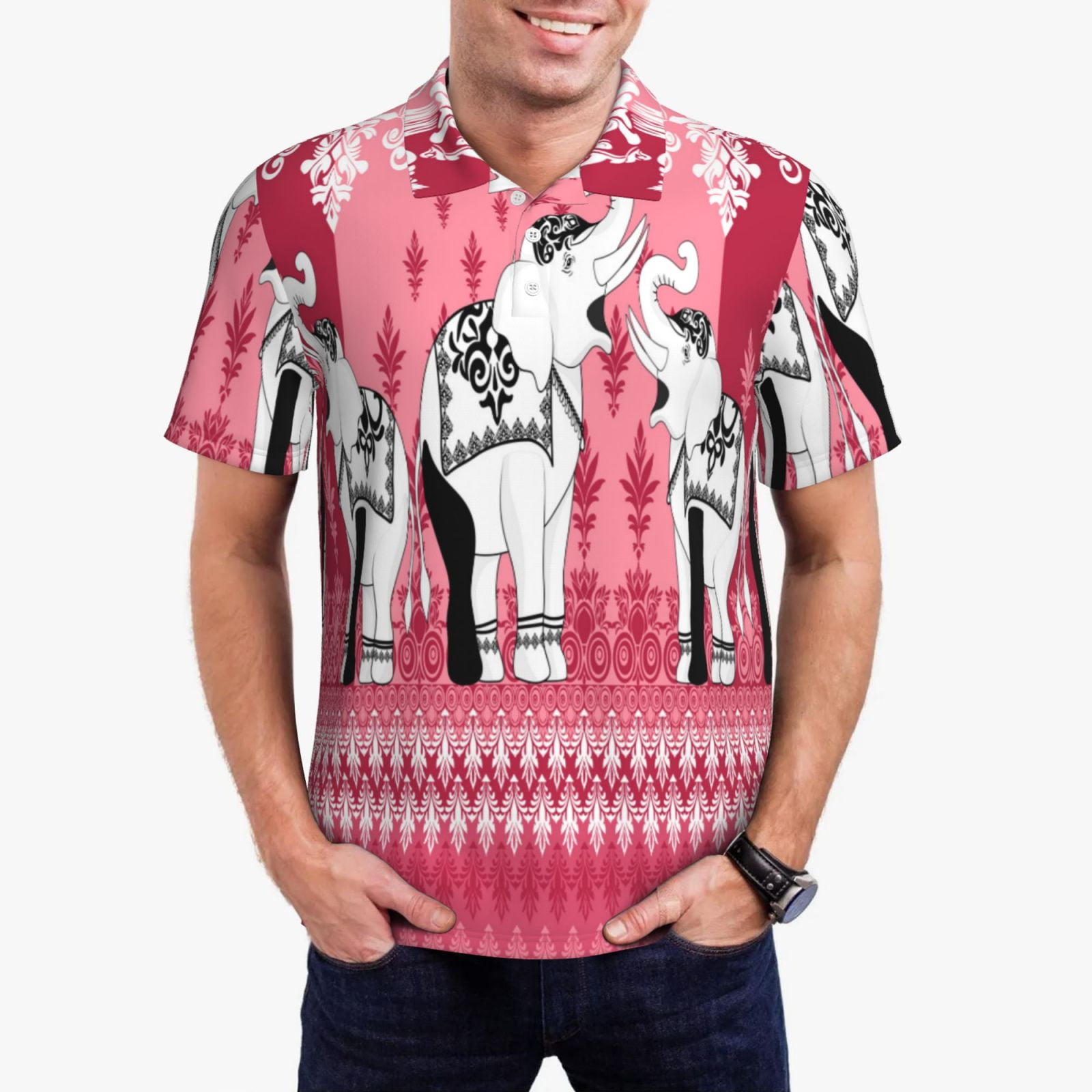 Susaid Thai elephant Print Men's Short Sleeve Polo Shirt, Golf Shirts ...