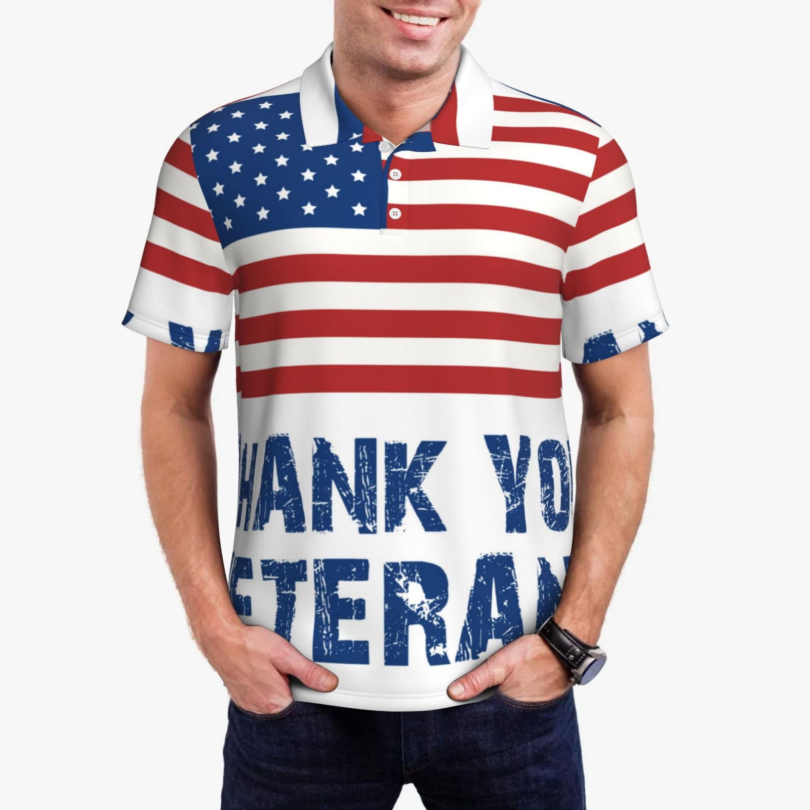 Susaid Thank You Veterans Print Men's Short Sleeve Polo Shirt, Golf ...