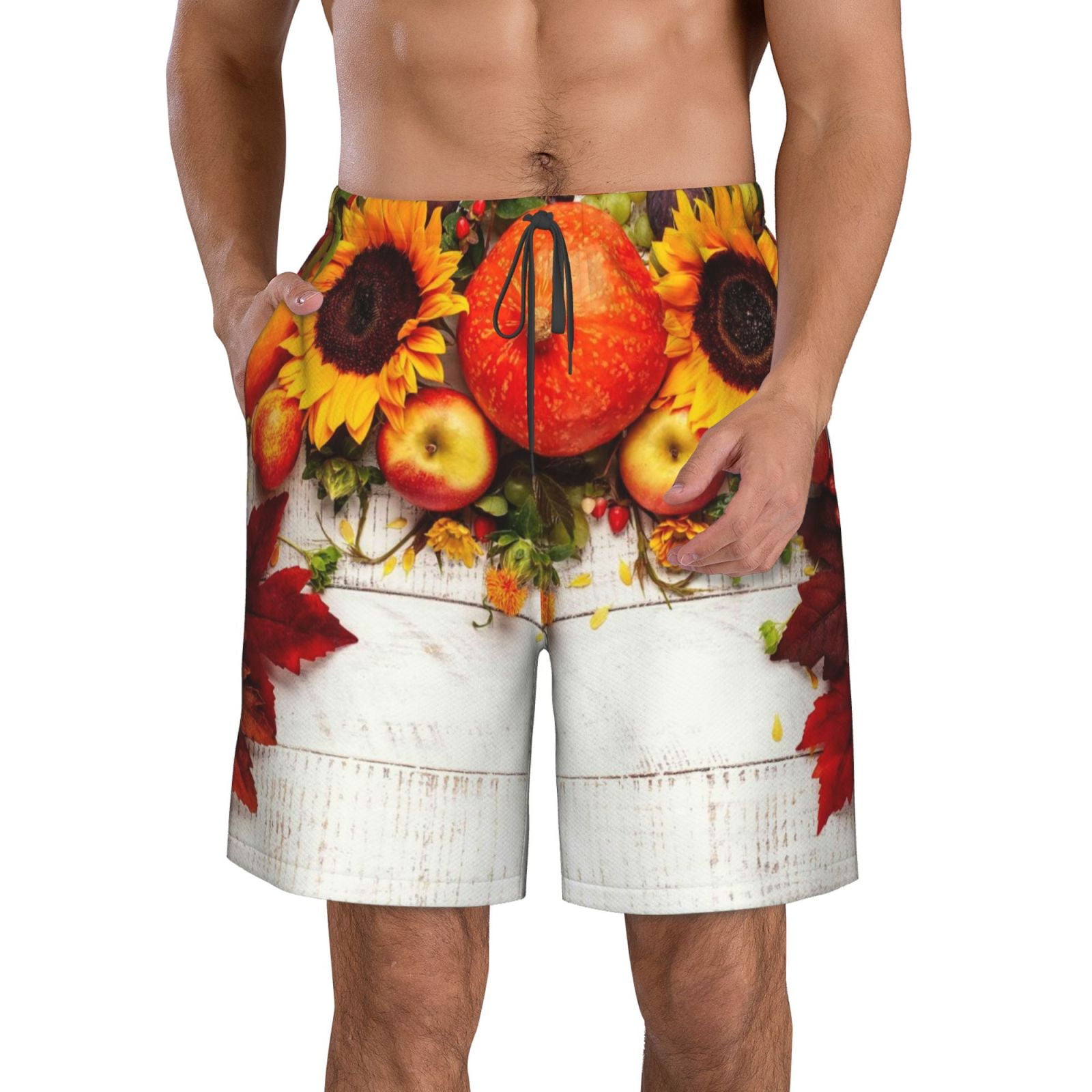 Susaid Thanksgiving With Autumn Print Men's Swim Trunks Hawaiian ...