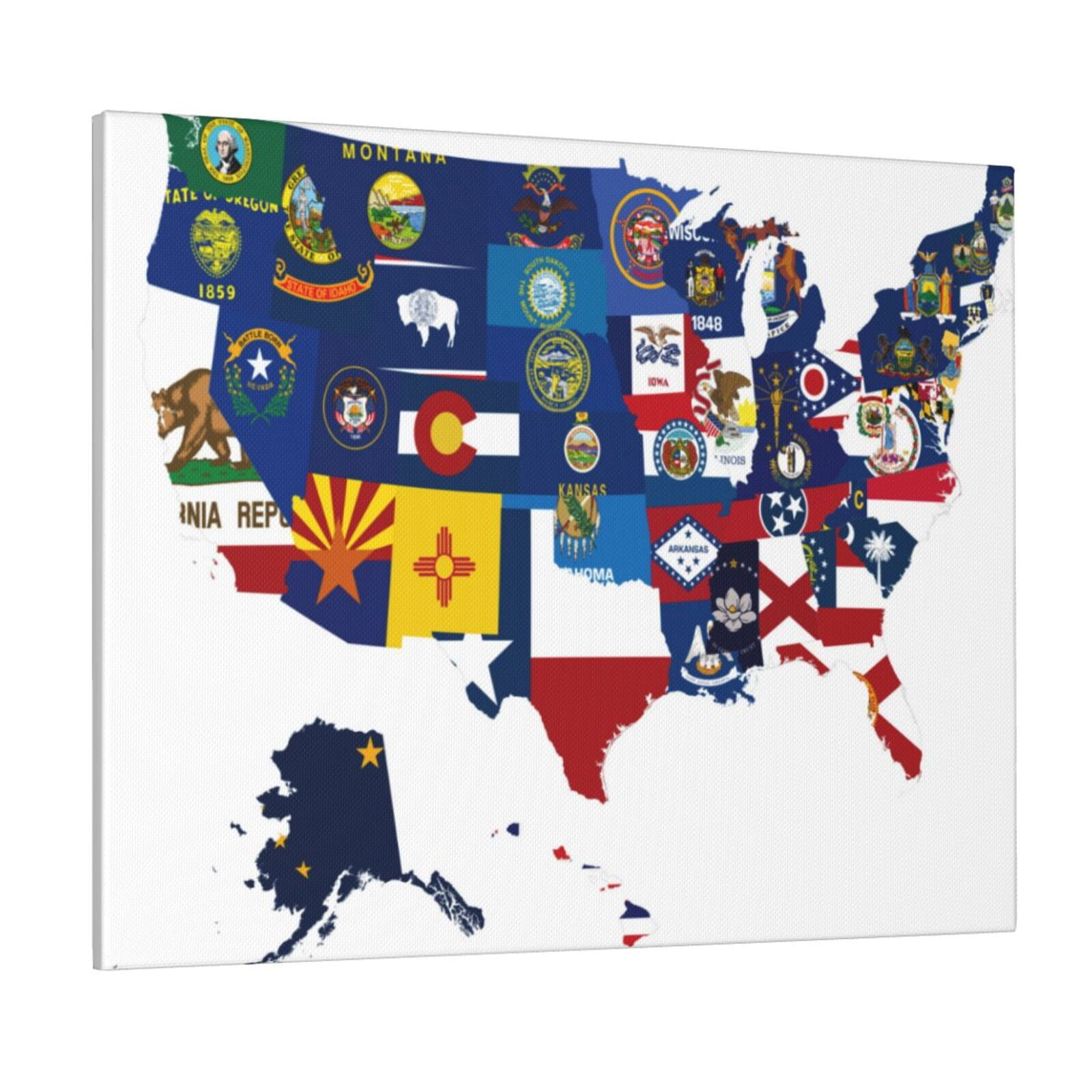 Susaid The Map Of United States Pattern Canvas Wall Decor Poster Framed ...