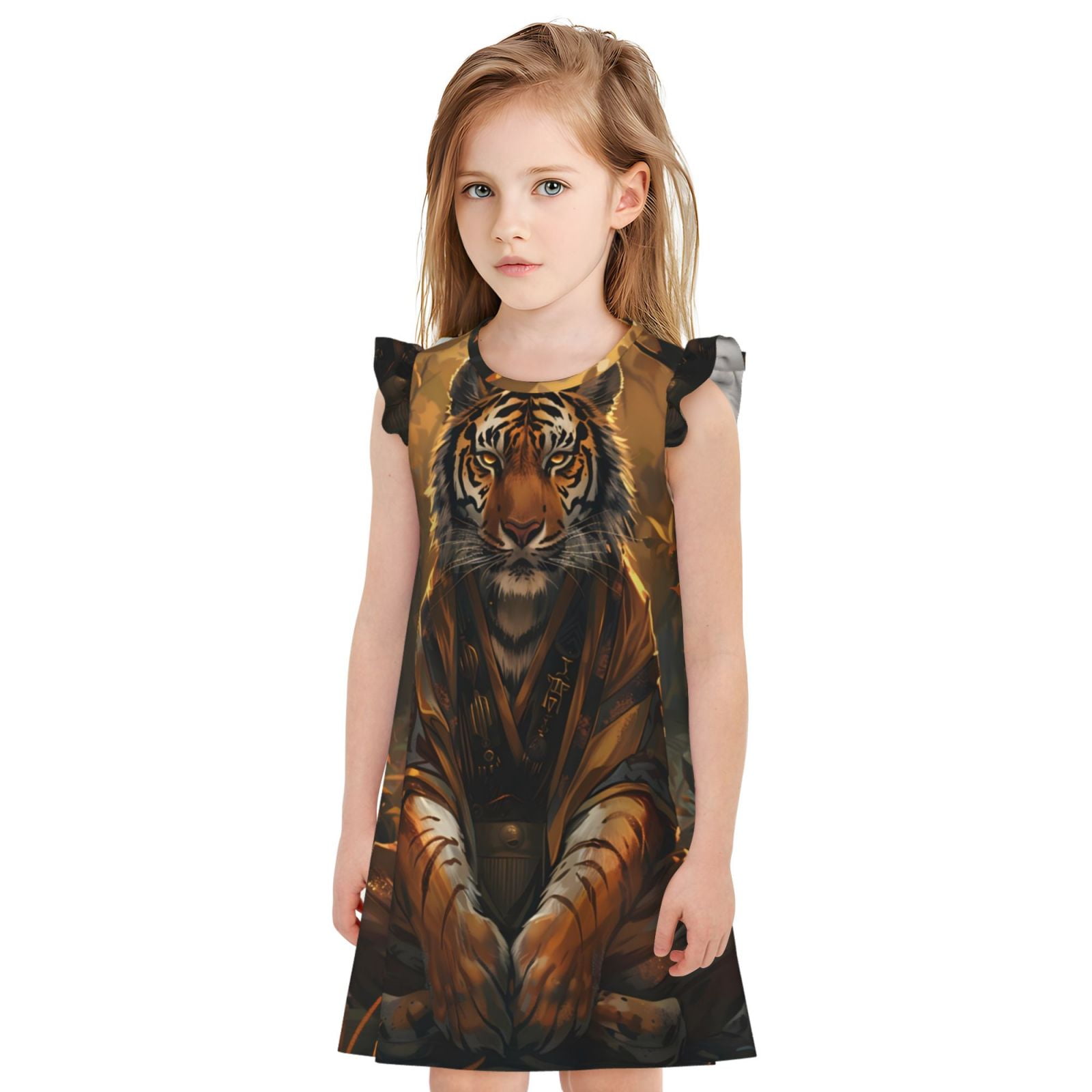 Susaid Tiger In The Fallen Leaf Forest Print Printed Girls' Nightgowns ...