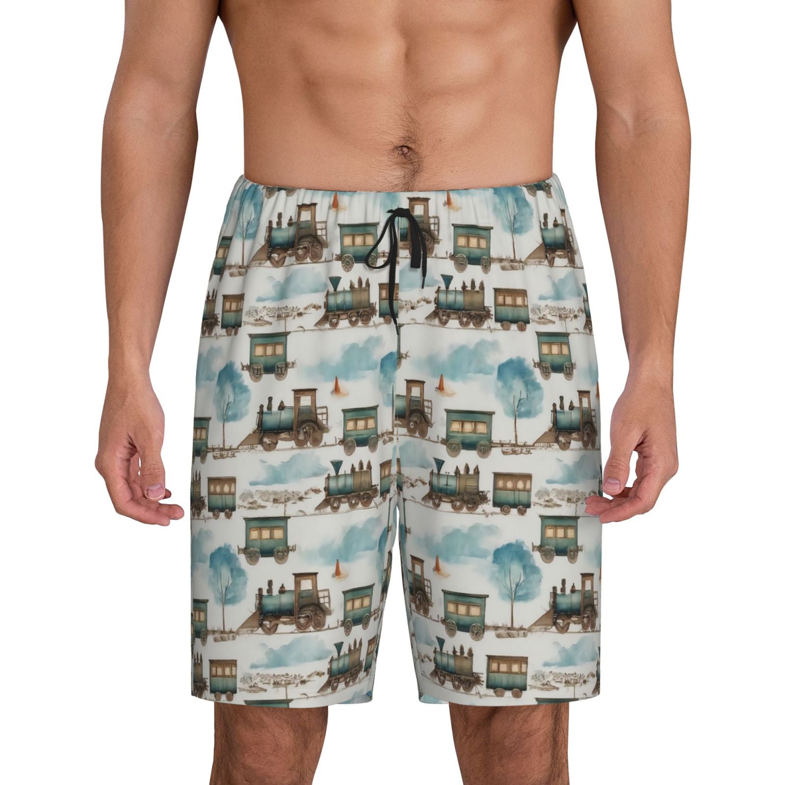Susaid Transport Train Print Mens Shorts, Breathable Lounge Sleepwear ...