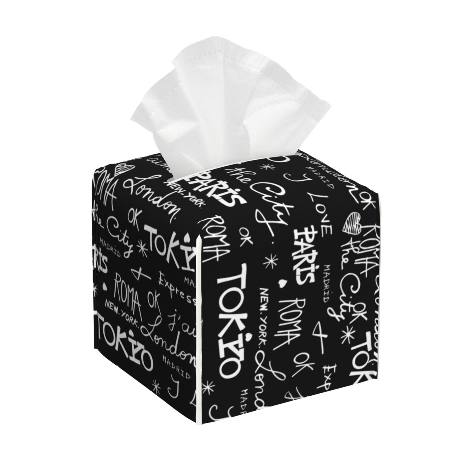 Susaid Travel The World Print PU Leather Tissue Box Cover, Square Decorative Tissue Holder, for ...