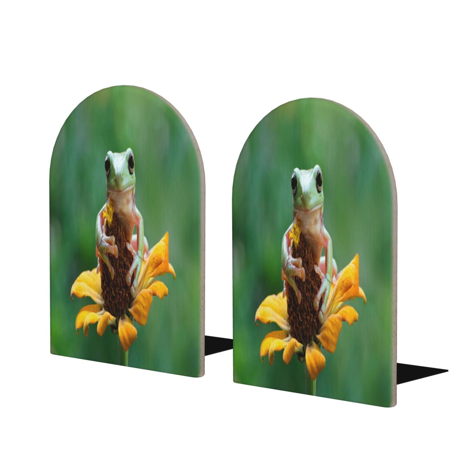 Susaid Tree Frog Sitting On Sunflowes Print Wooden Bookends Decorative ...