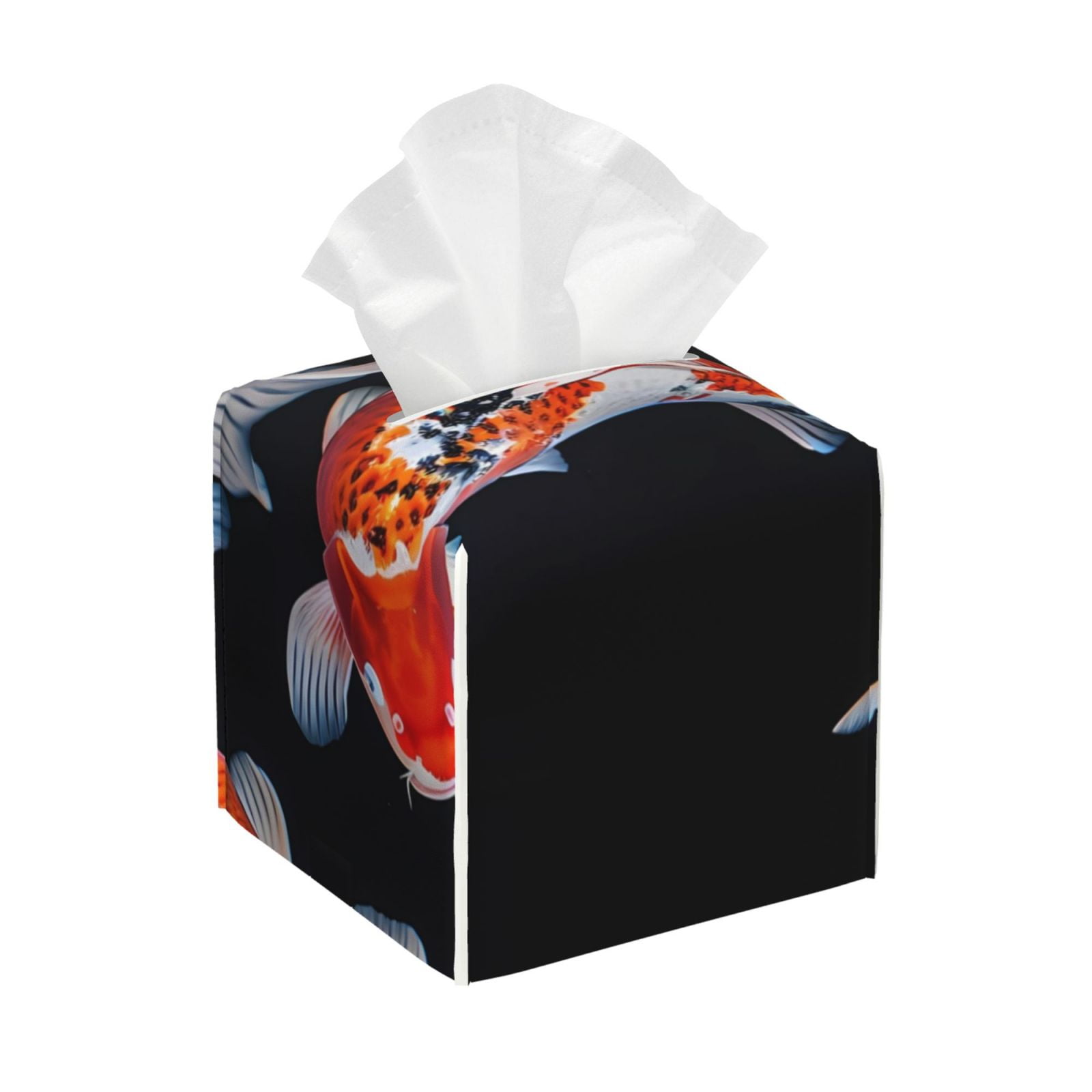 Susaid Tricolor Koi Fish Trio Print PU Leather Tissue Box Cover, Square ...