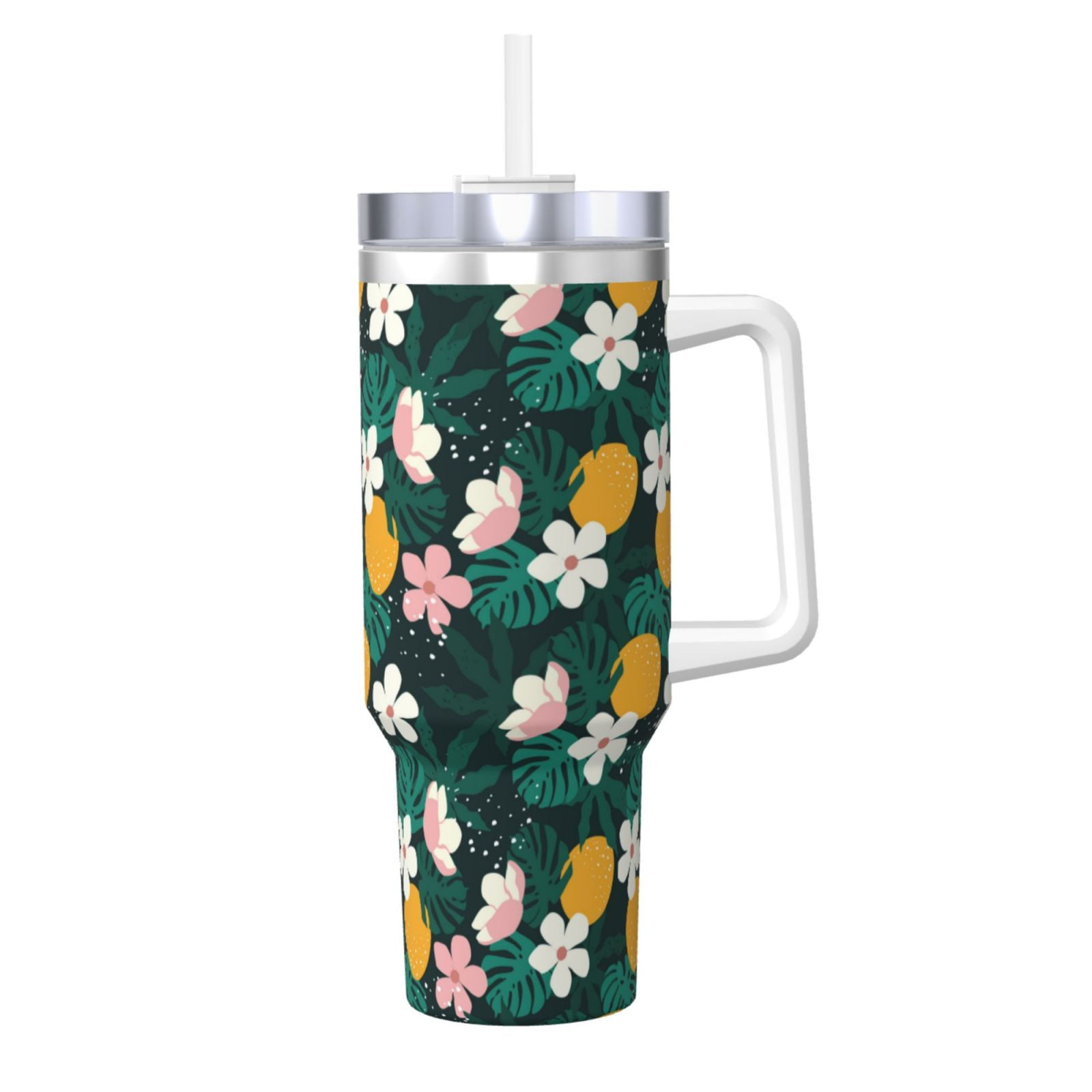 Susaid Tropical Fruit Print Indoor Outdoor Straw Lid 40oz Ice Bully ...