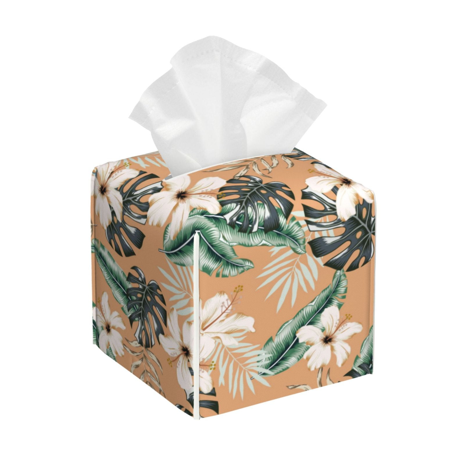 Susaid Tropical Leaves Flower Print PU Leather Tissue Box Cover, Square ...