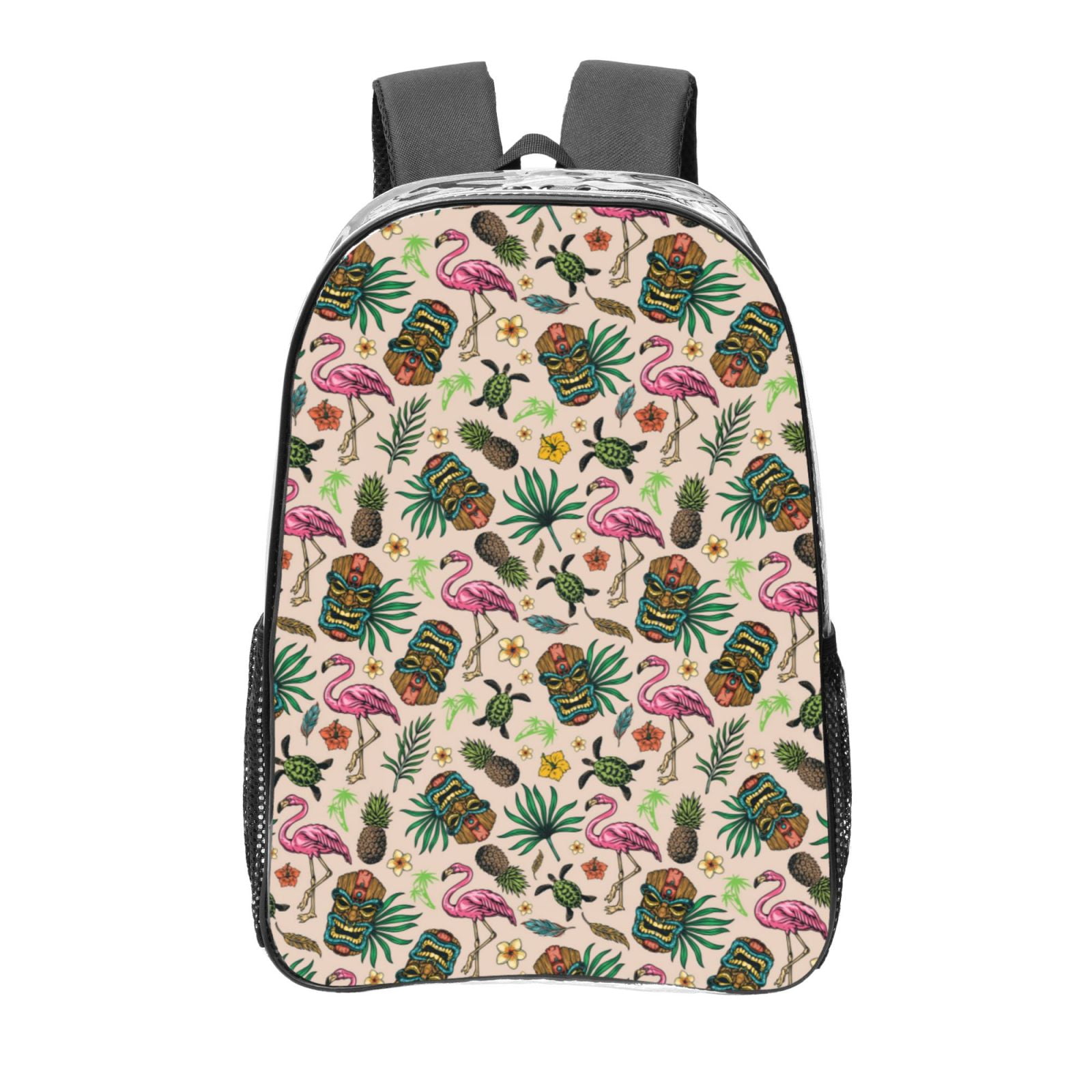 Susaid Tropical Mask Flamingo Print Clear Backpack See Through ...