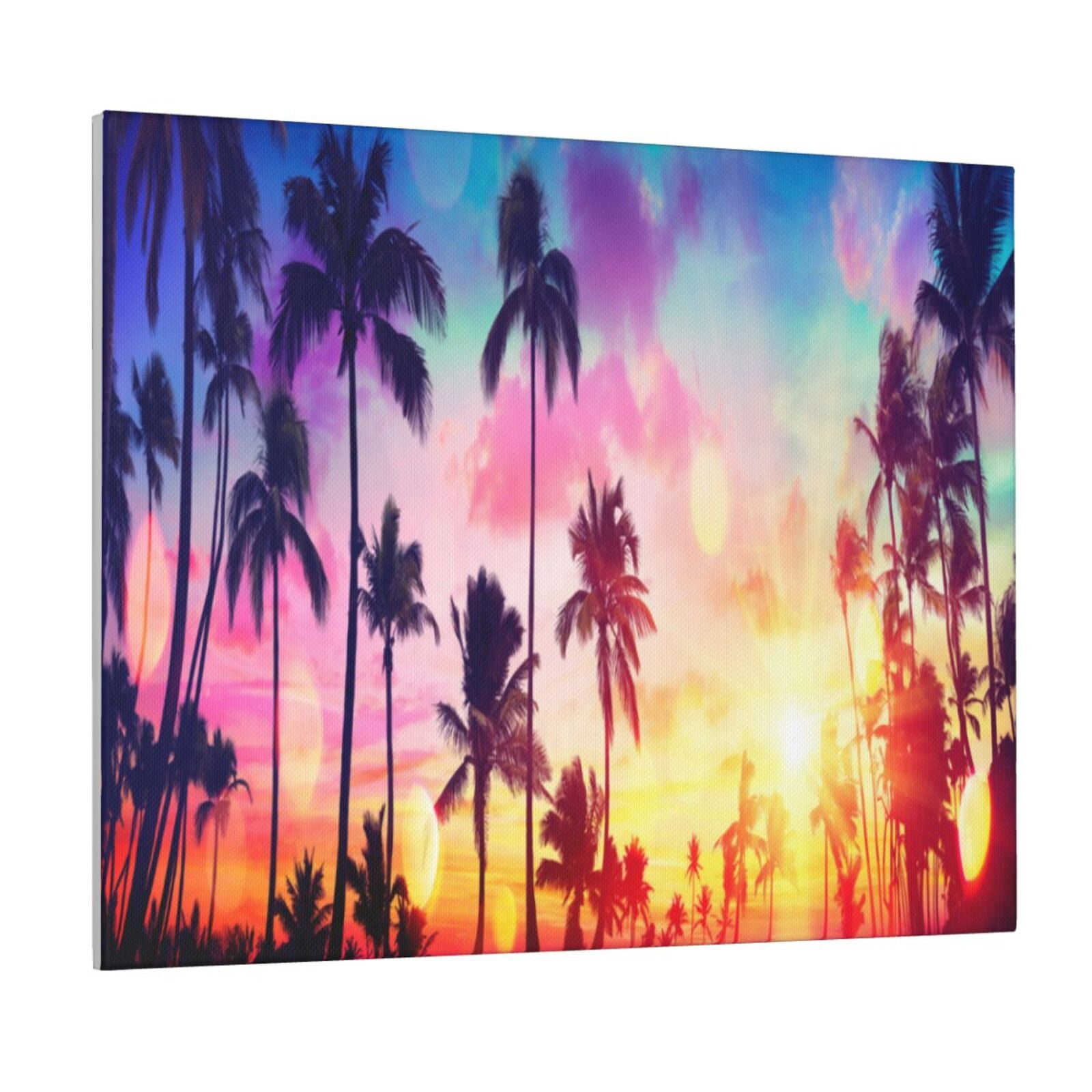 Susaid Tropical Palm Tree at Sunset Pattern Canvas Wall Decor Poster ...