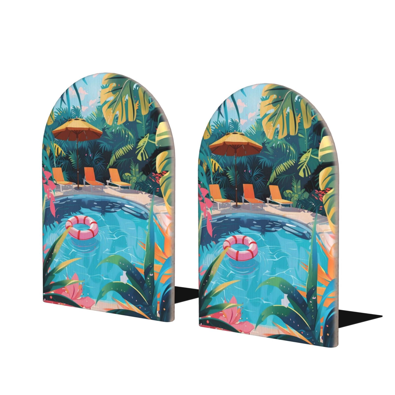 Susaid Tropical Poolside Relaxation Print Wooden Bookends Decorative ...