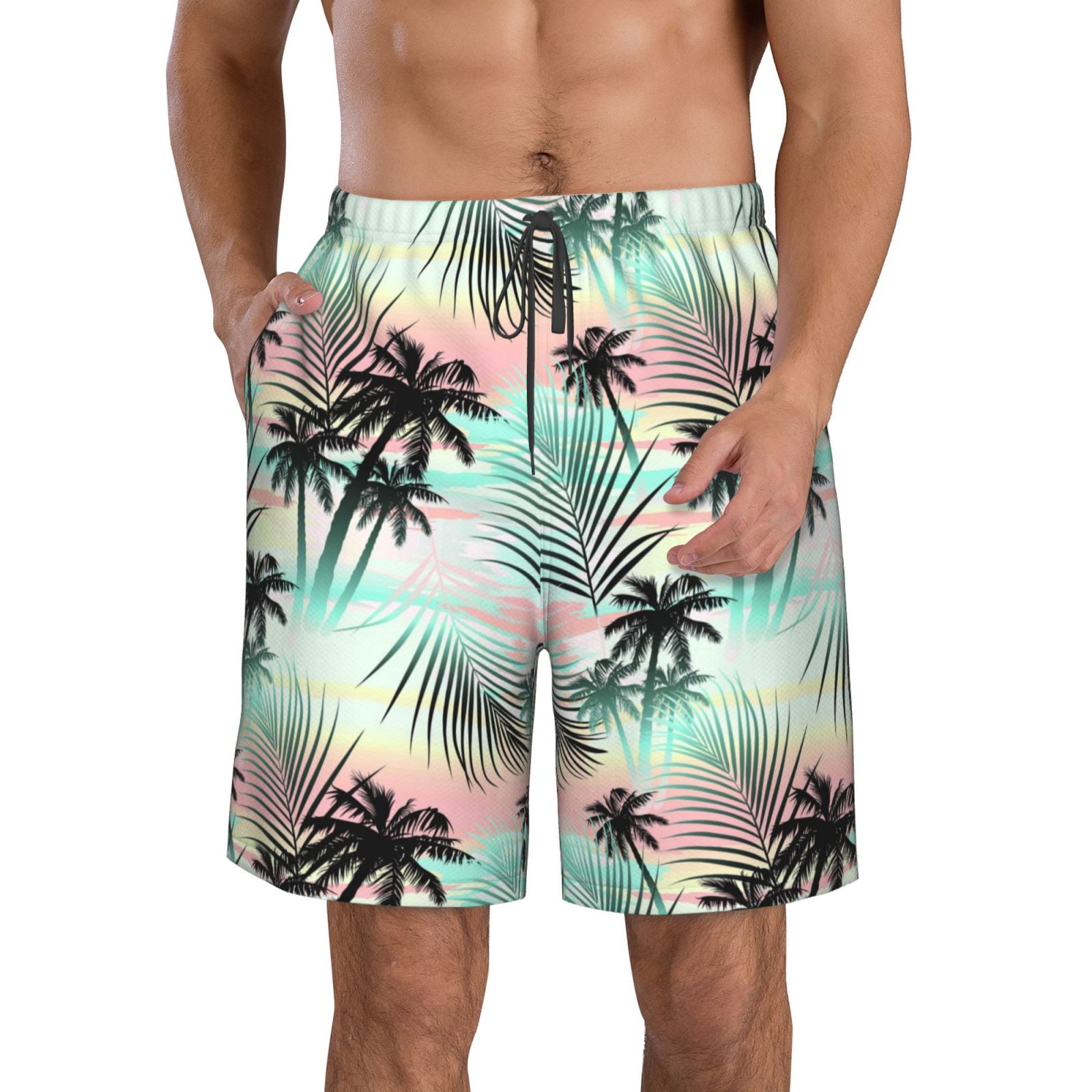Susaid Tropical Summer Palm Print Men's Swim Trunks Hawaiian Bathing ...