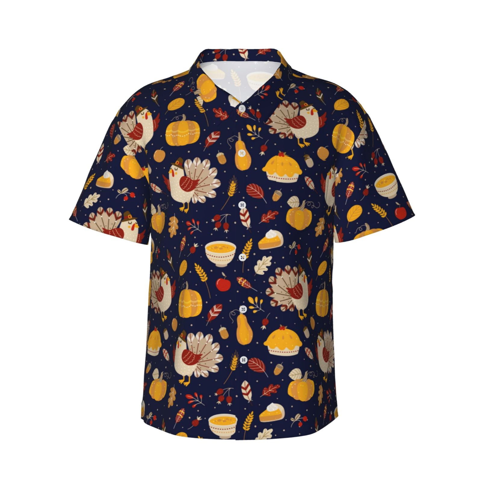 Susaid Turkey And Autumn Print Short Sleeve Shirts Button Down Casual ...