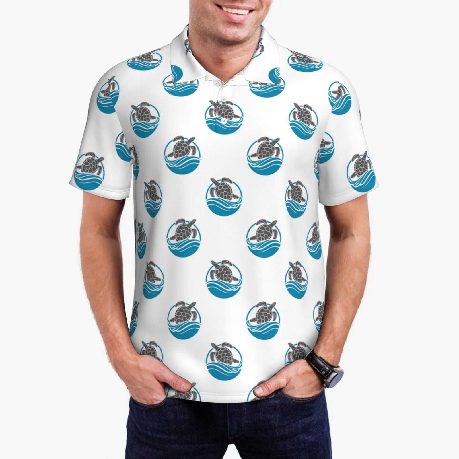 Susaid Turtle Print Men's Short Sleeve Polo Shirt, Golf Shirts for Men ...