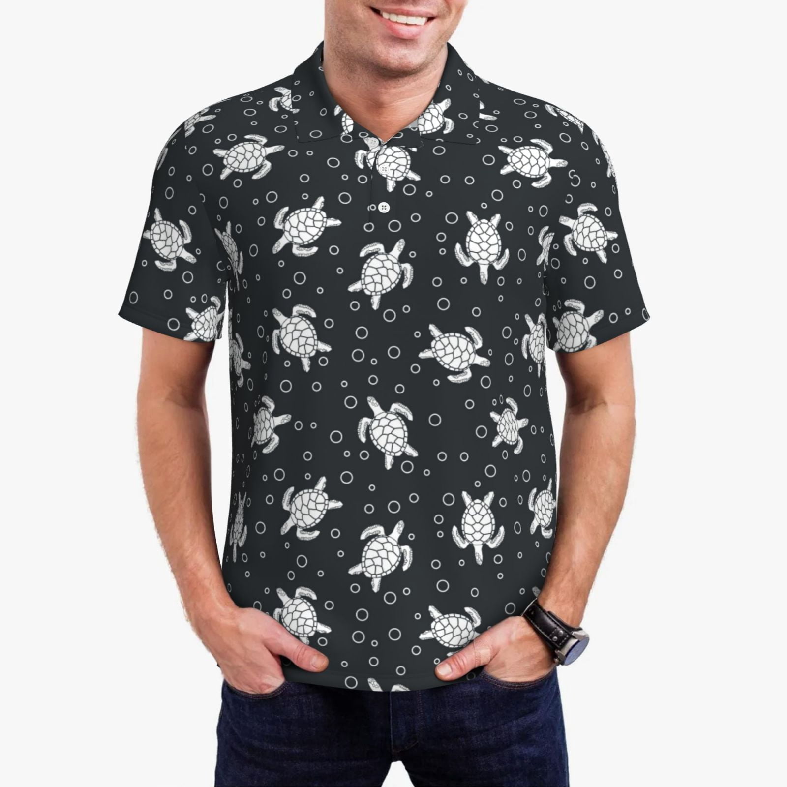 Susaid Turtle Print Men's Short Sleeve Polo Shirt, Golf Shirts for Men ...