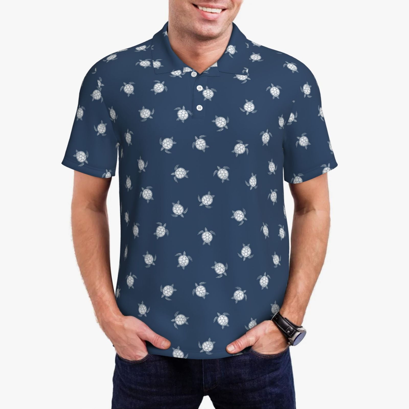 Susaid Turtle Print Men's Short Sleeve Polo Shirt, Golf Shirts for Men ...