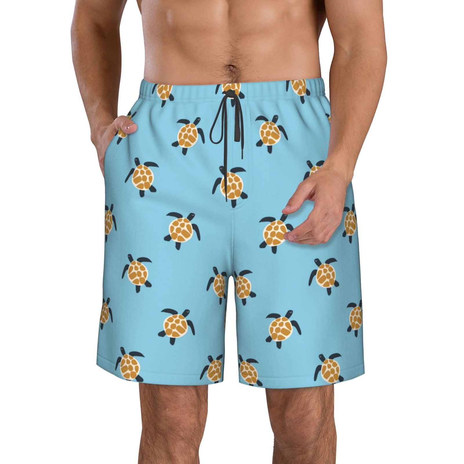 Susaid Turtle Print Men's Swim Trunks Hawaiian Bathing Mesh Lining Suit ...