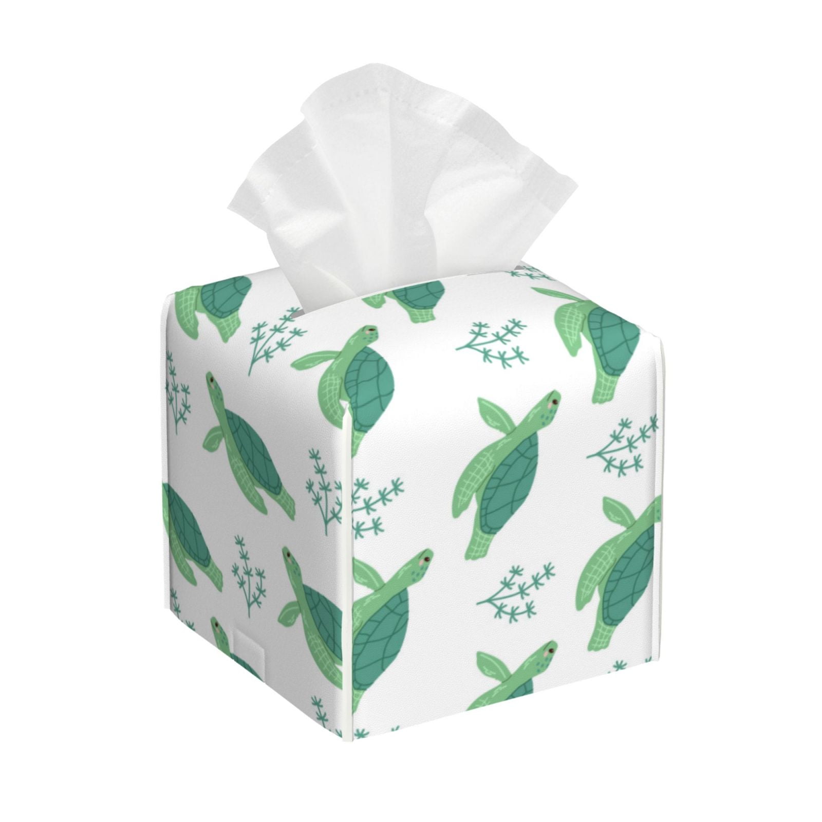 Susaid Turtle Print PU Leather Tissue Box Cover, Square Decorative ...