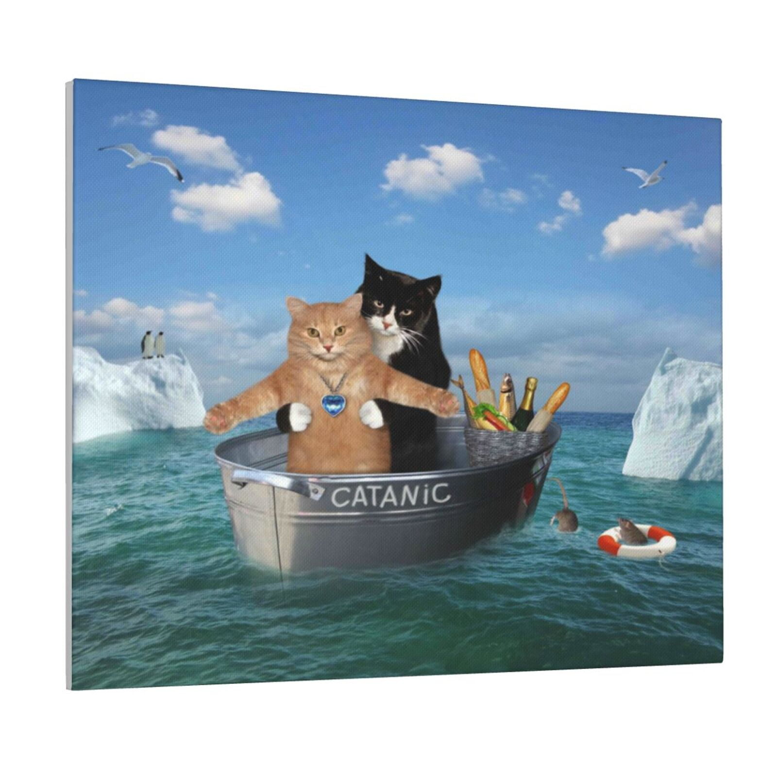 Susaid Two Brave Cats Are Floating On The Sea Iceberg Pattern Canvas ...