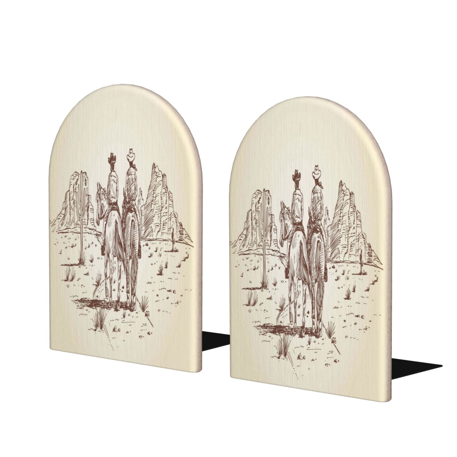 Susaid Two Cowboys Riding Horses In The Desert Print Wooden Bookends ...