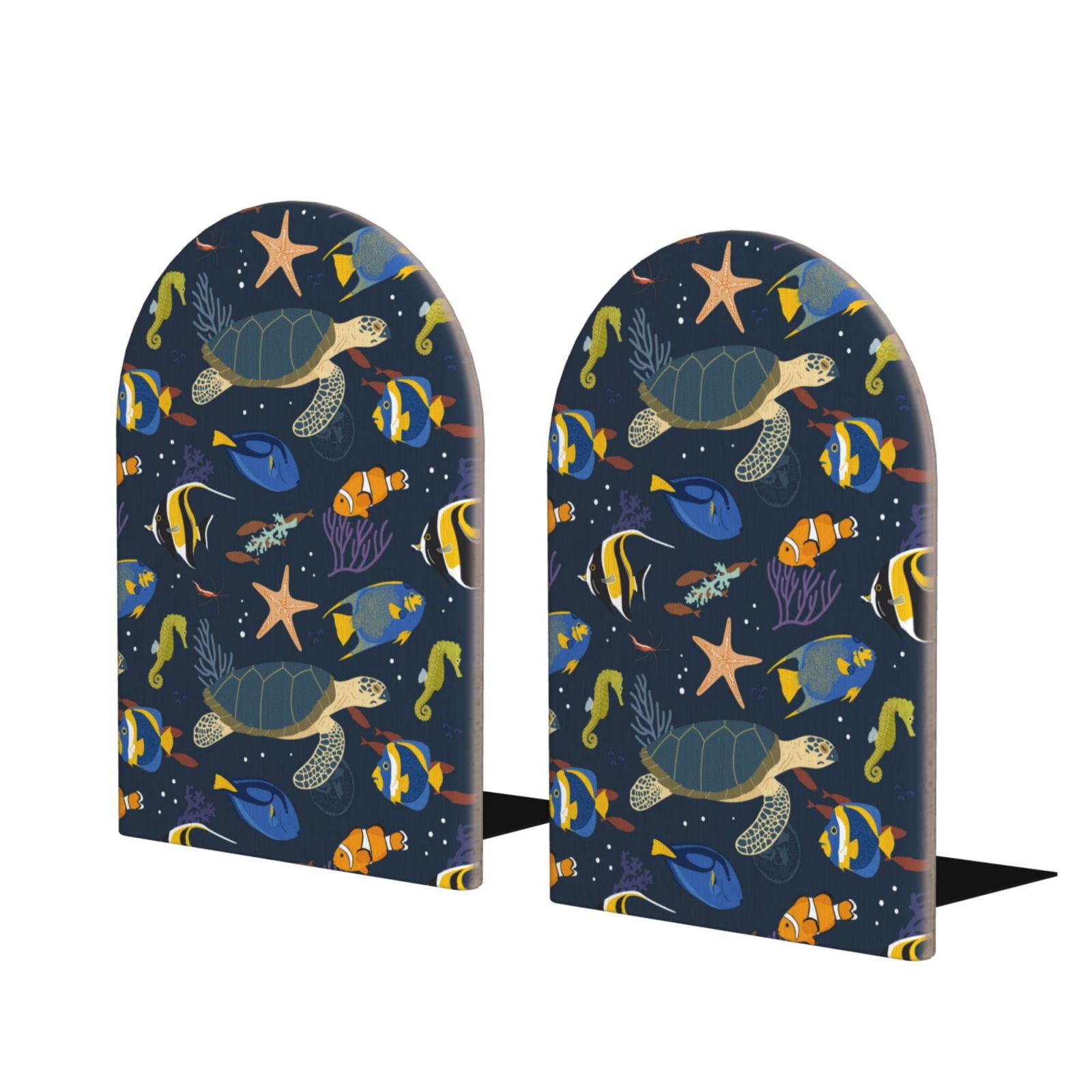 Susaid Undersea Animals Print Wooden Bookends Decorative Book Ends for ...