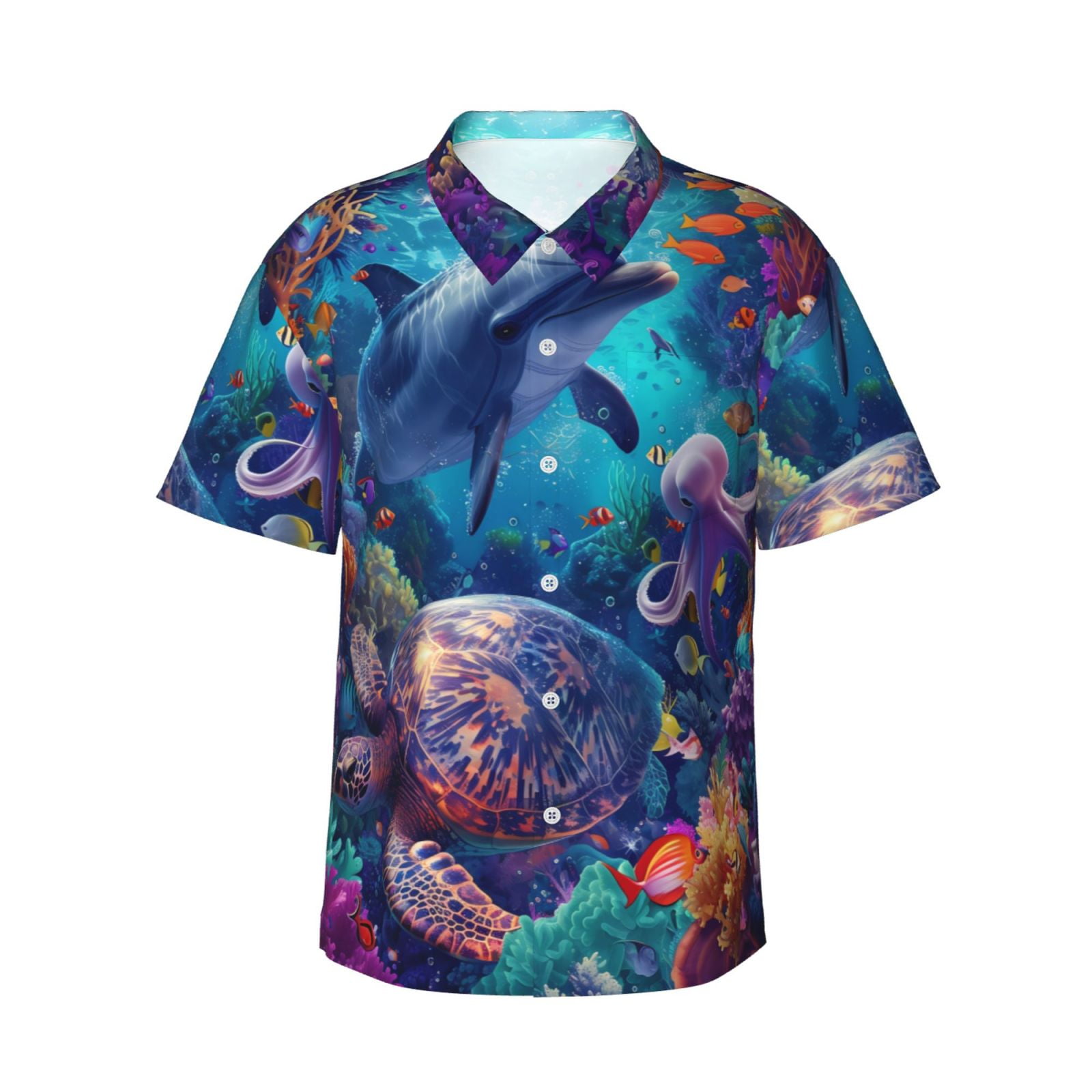 Susaid Underwater Turtle Dolphin Octopus Print Hawaiian Shirts for Men ...