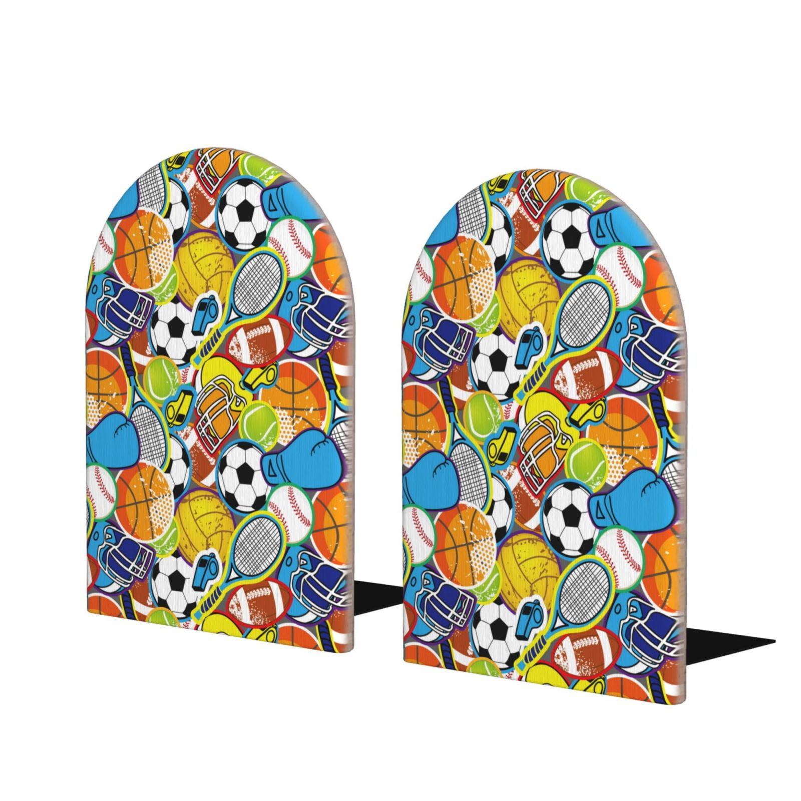 Susaid Various Balls Print Wooden Bookends Decorative Book Ends for ...