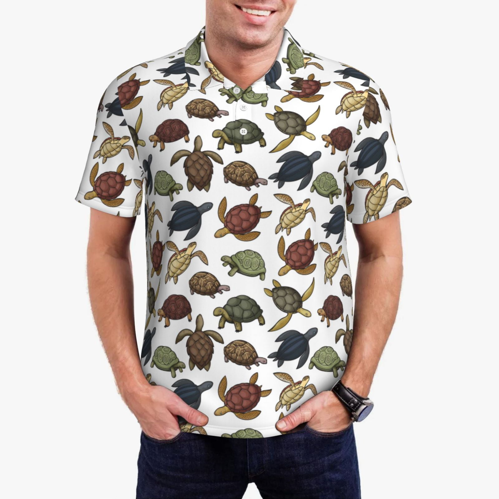 Susaid Various Turtle Print Men's Short Sleeve Polo Shirt, Golf Shirts ...