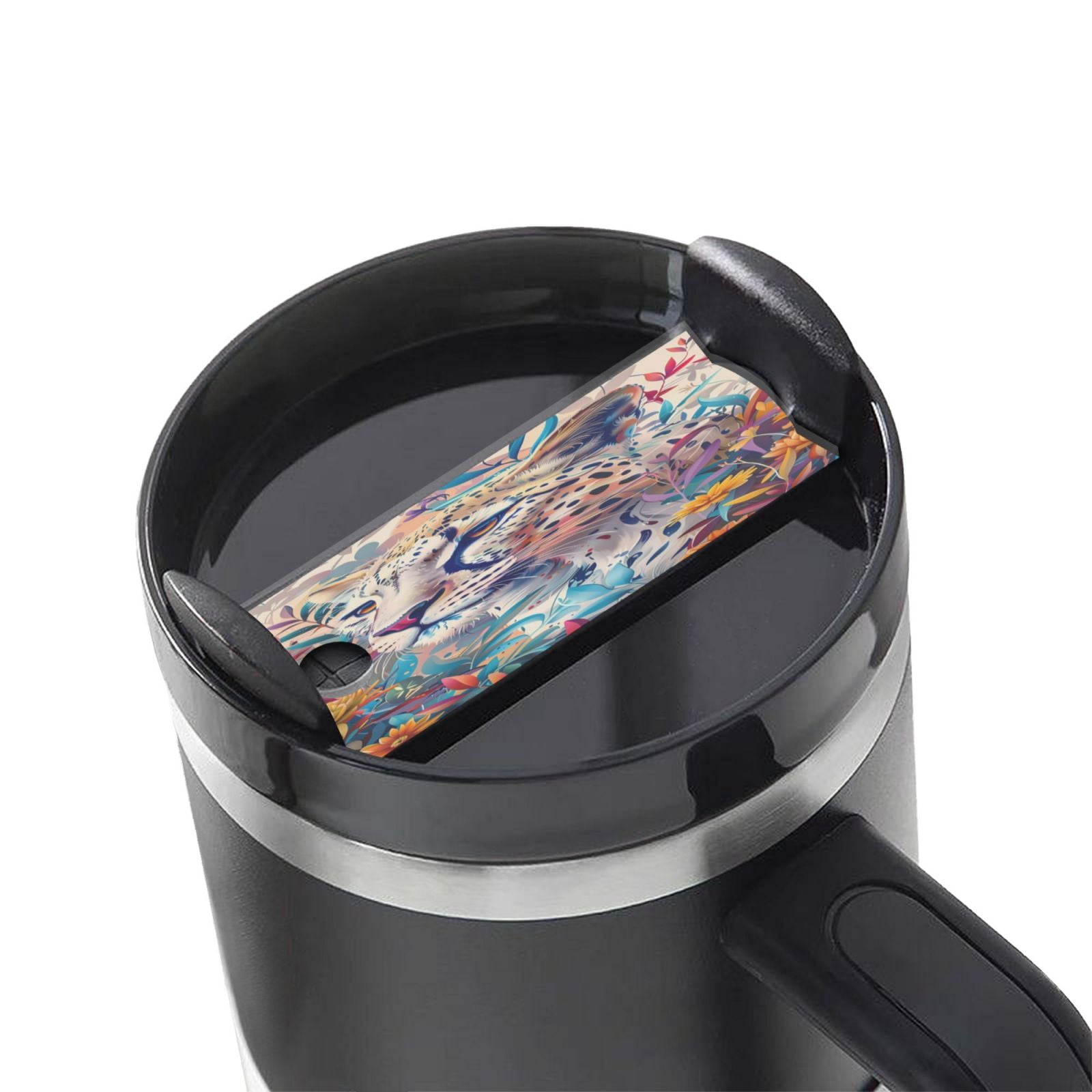 Susaid Vibrant Leopard In Flowers Print Name Plates Acrylic Lid Topper ...